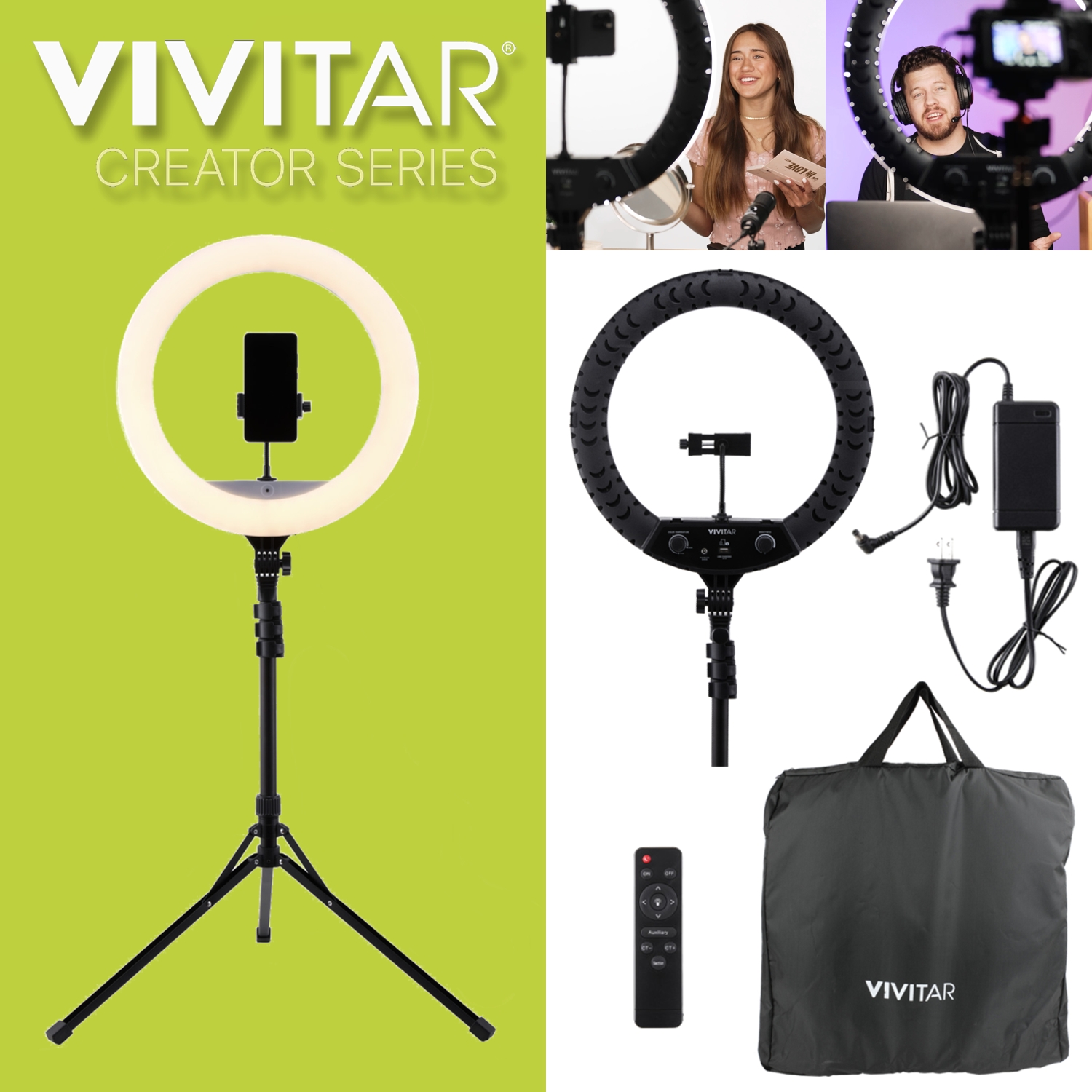 "Vivitar 18"" LED RGB Ring Light with Video Stand, Wireless Remote ...