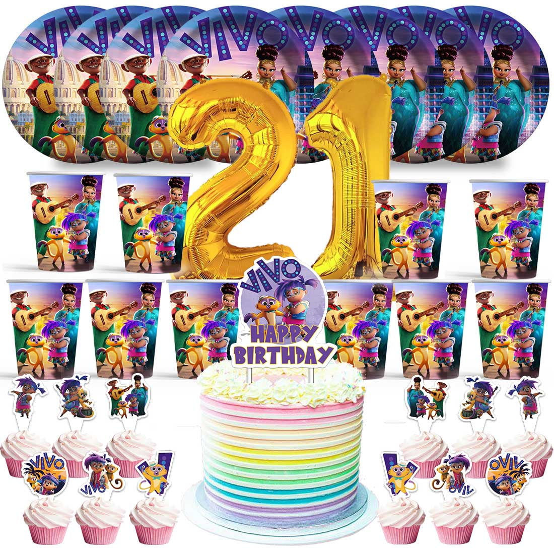 Vivo Monkey Birthday 21th Cups Party Supplies Plates Fans Decorations ...