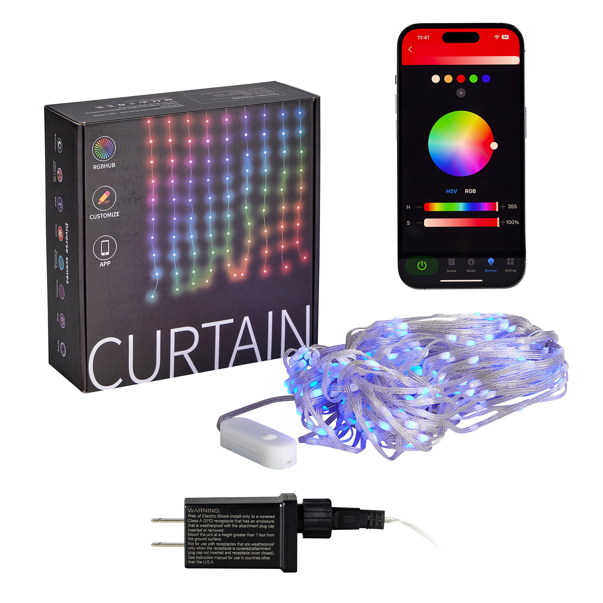 Vivvi App Based Indoor/Outdoor Curtain Lights, 6.6 x 6.6' 400 LEDs ...