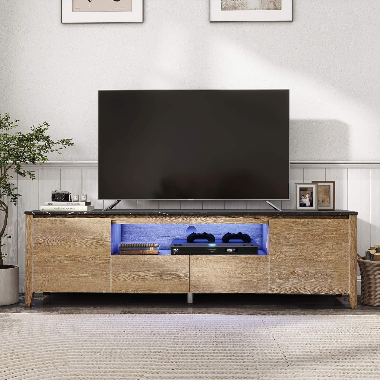 Vivvoo 70" Led TV Stand w/ Drawers & Doors, Modern TV Cabinet for TVs ...