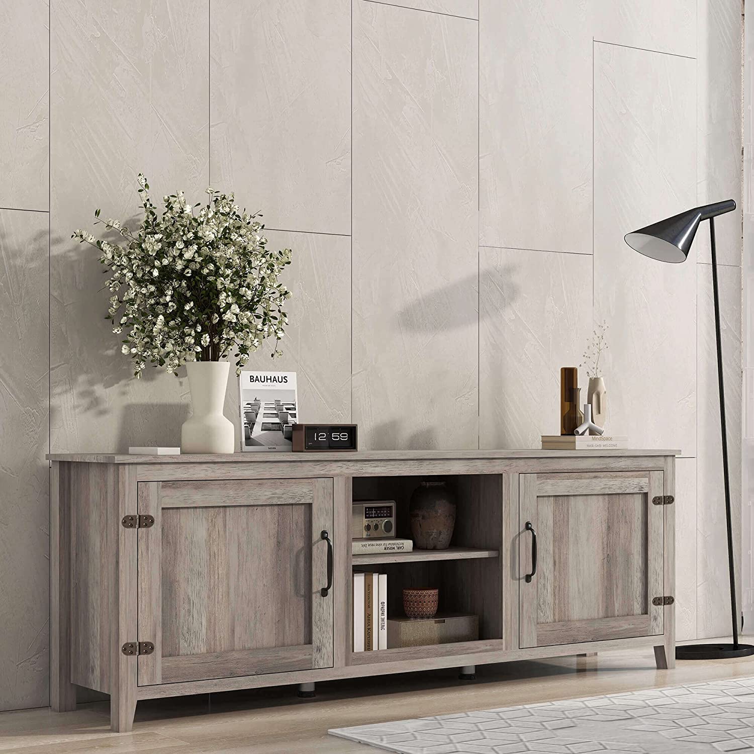 Furniture of America Jax Industrial Wood TV Stand with Casters in Oak ...