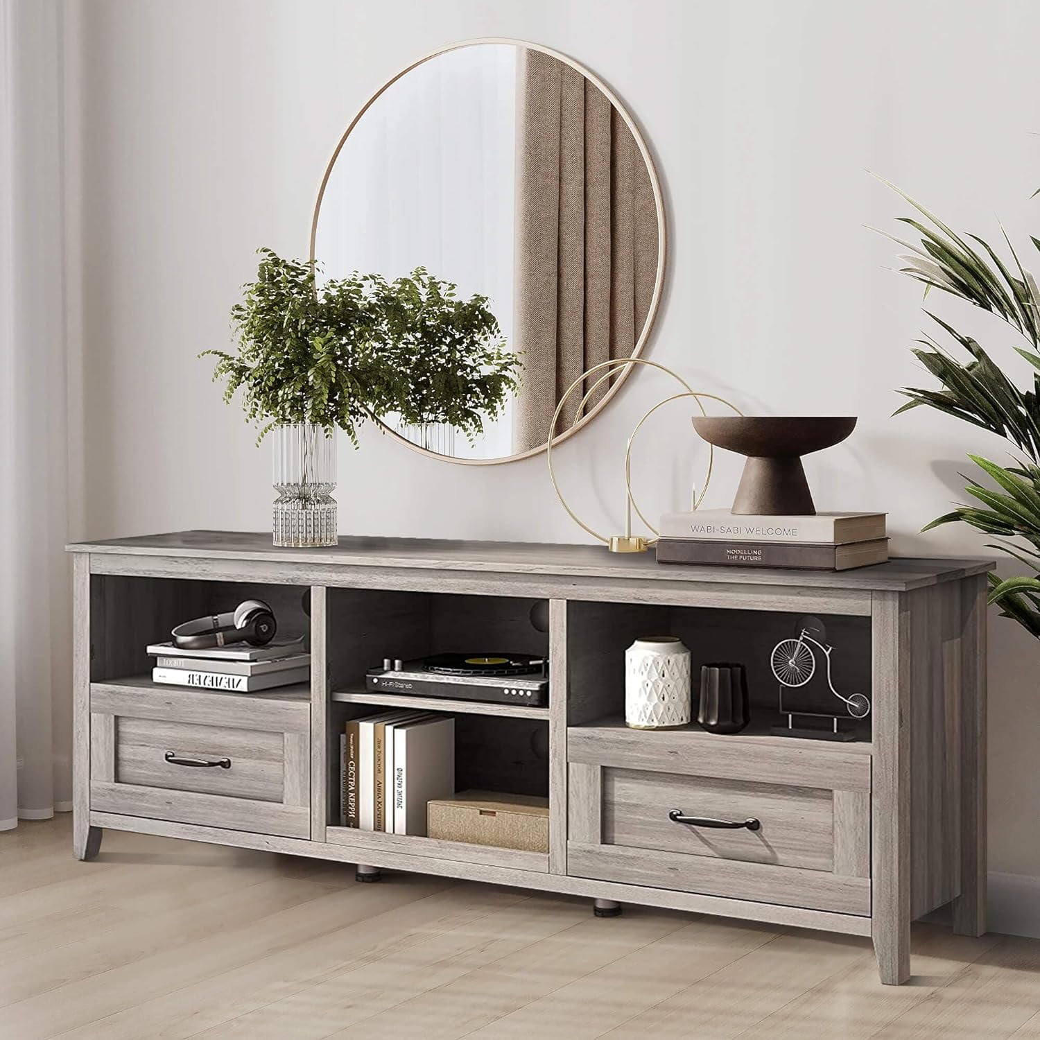 Vivvoo 80 inch TV Stand, Modern Wood Media Console with 2 Storage ...