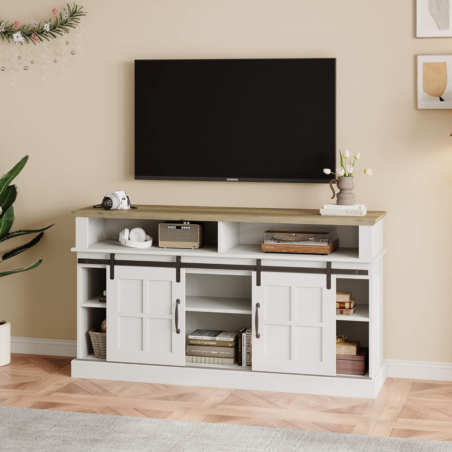 Vivvoo 58" TV Stand w/ Sliding Barn Doors & Storage for 45/50/55/65 inch TV - Walmart.com