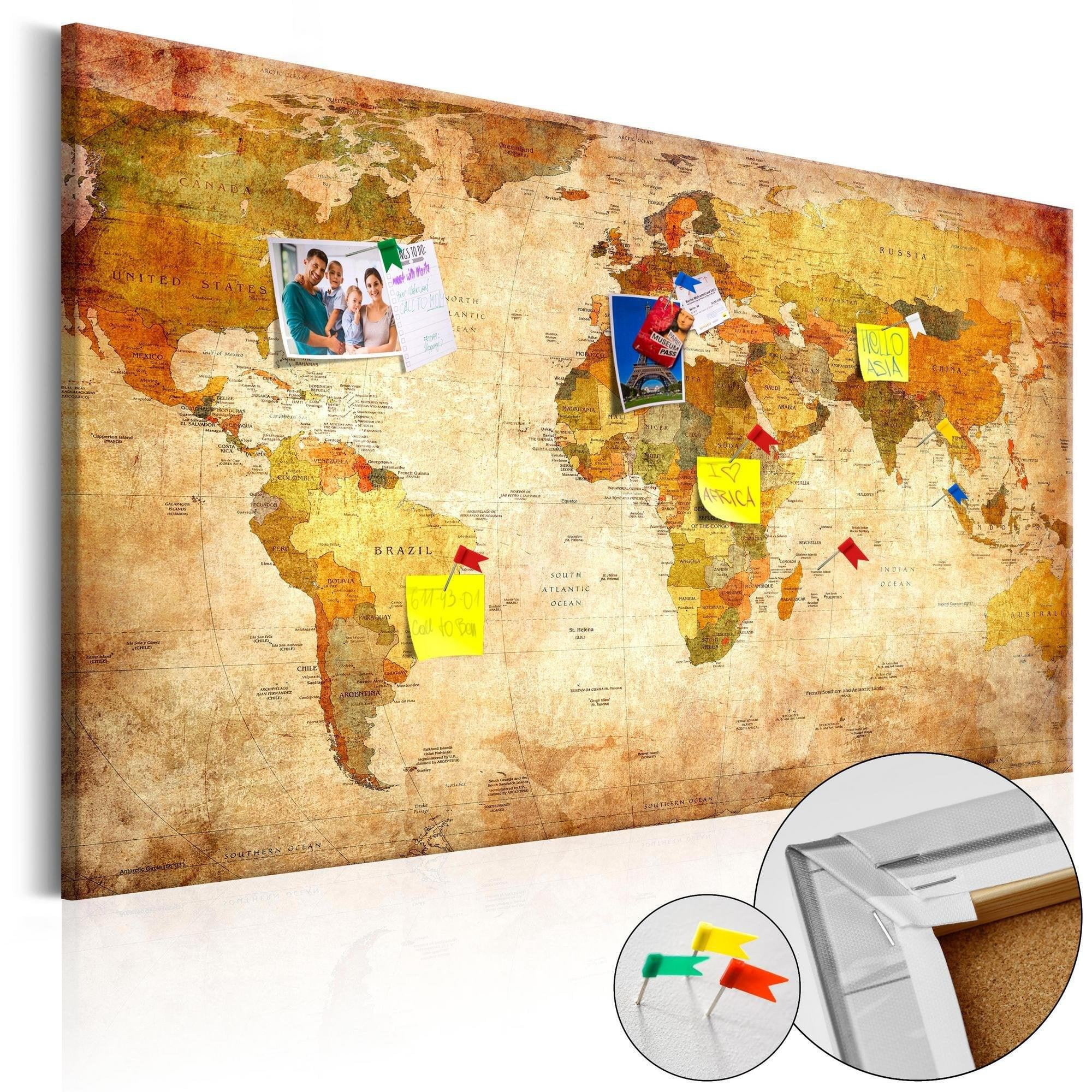 Vivyet Decorative Pinboard - World Map: Time Travel [Cork Map ...