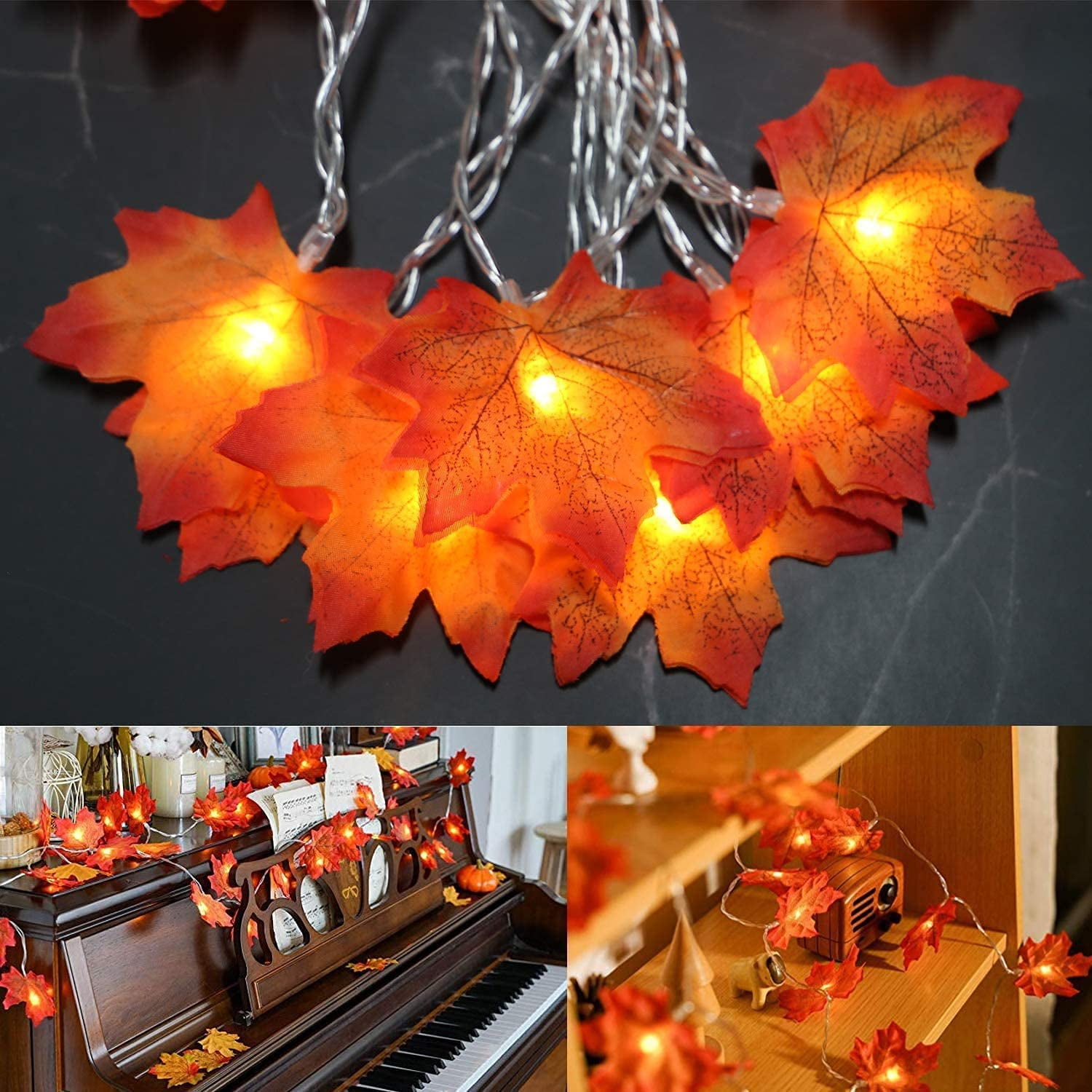 Viworld 10FT 20 LED Fall Leaves String Lights Indoor Outdoor Fall ...