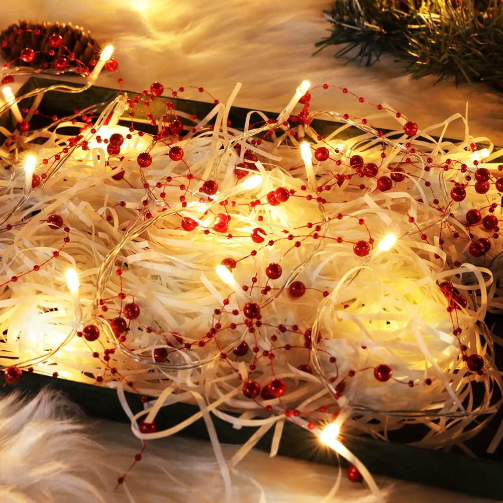 Viworld 10FT Christmas Pearl String Lights 30 LED Lighted White Berry ...