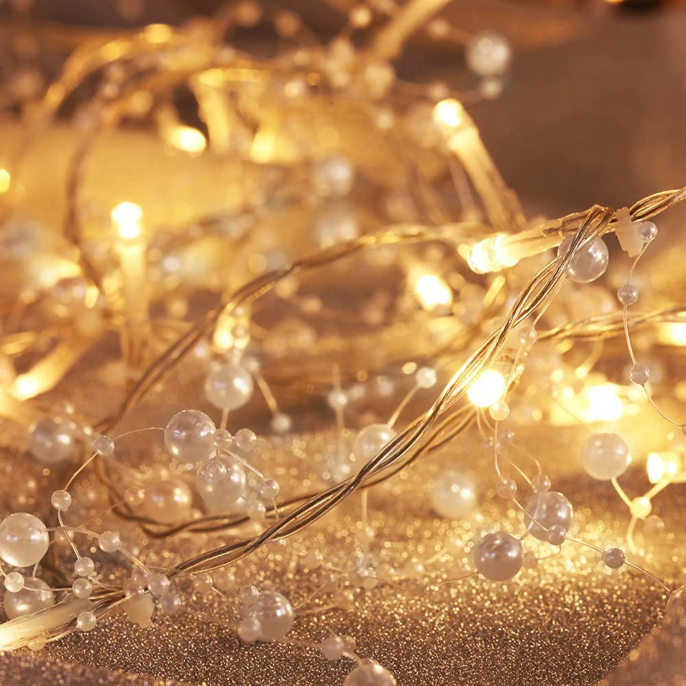 Viworld 10FT Christmas Pearl String Lights 30 LED Lighted White Berry ...