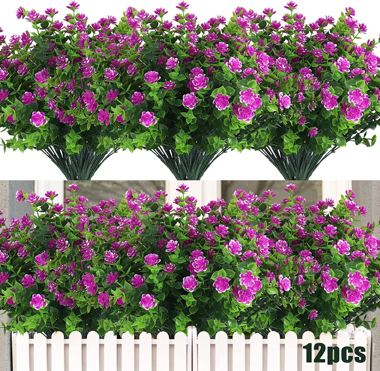 Viworld 12 Bundles Artificial Flowers Outdoor UV Resistant Plants Fake ...