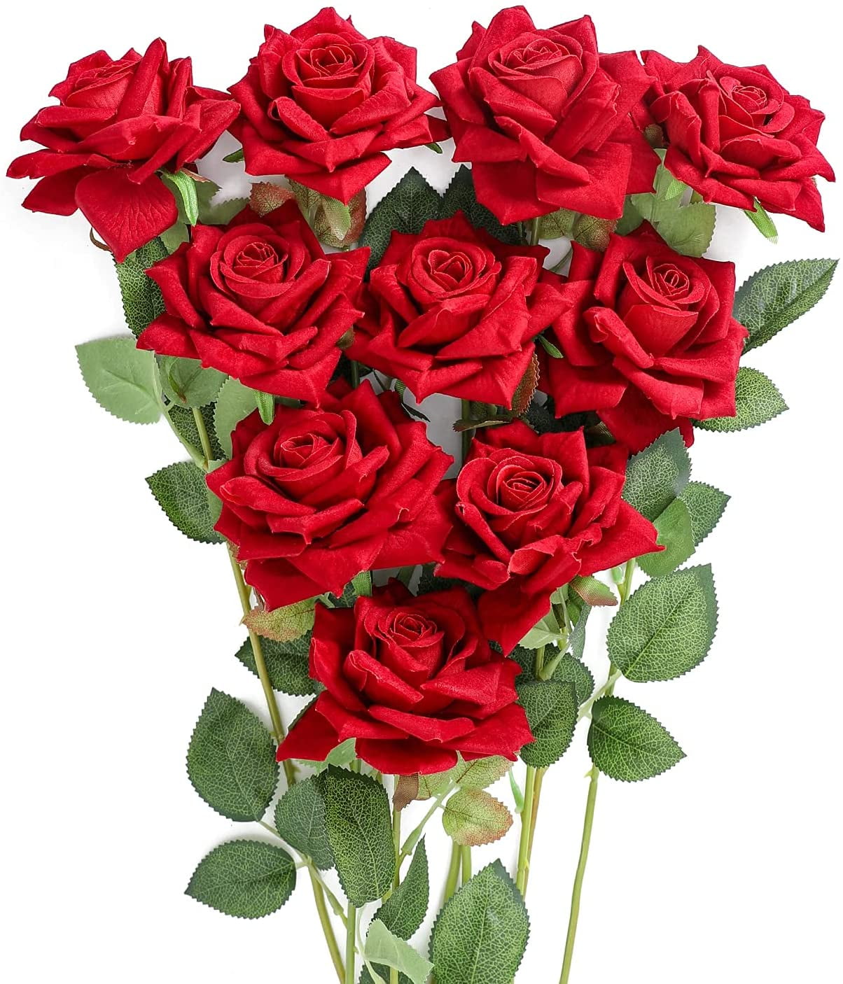 Viworld 12 Pcs Red Artificial Rose Flowers, Realistic Blossom Fake ...