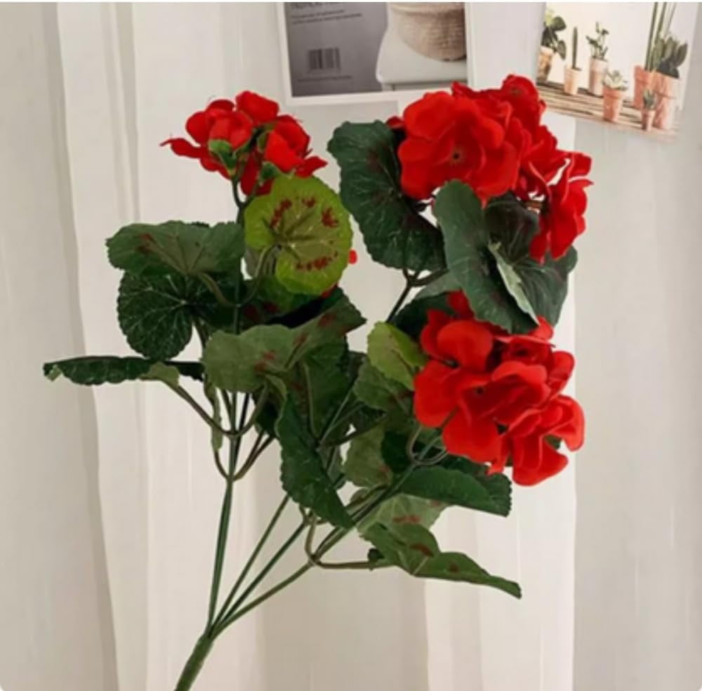 Viworld 2 Pack Artificial Geranium Flowers for Outdoors Red Geranium ...