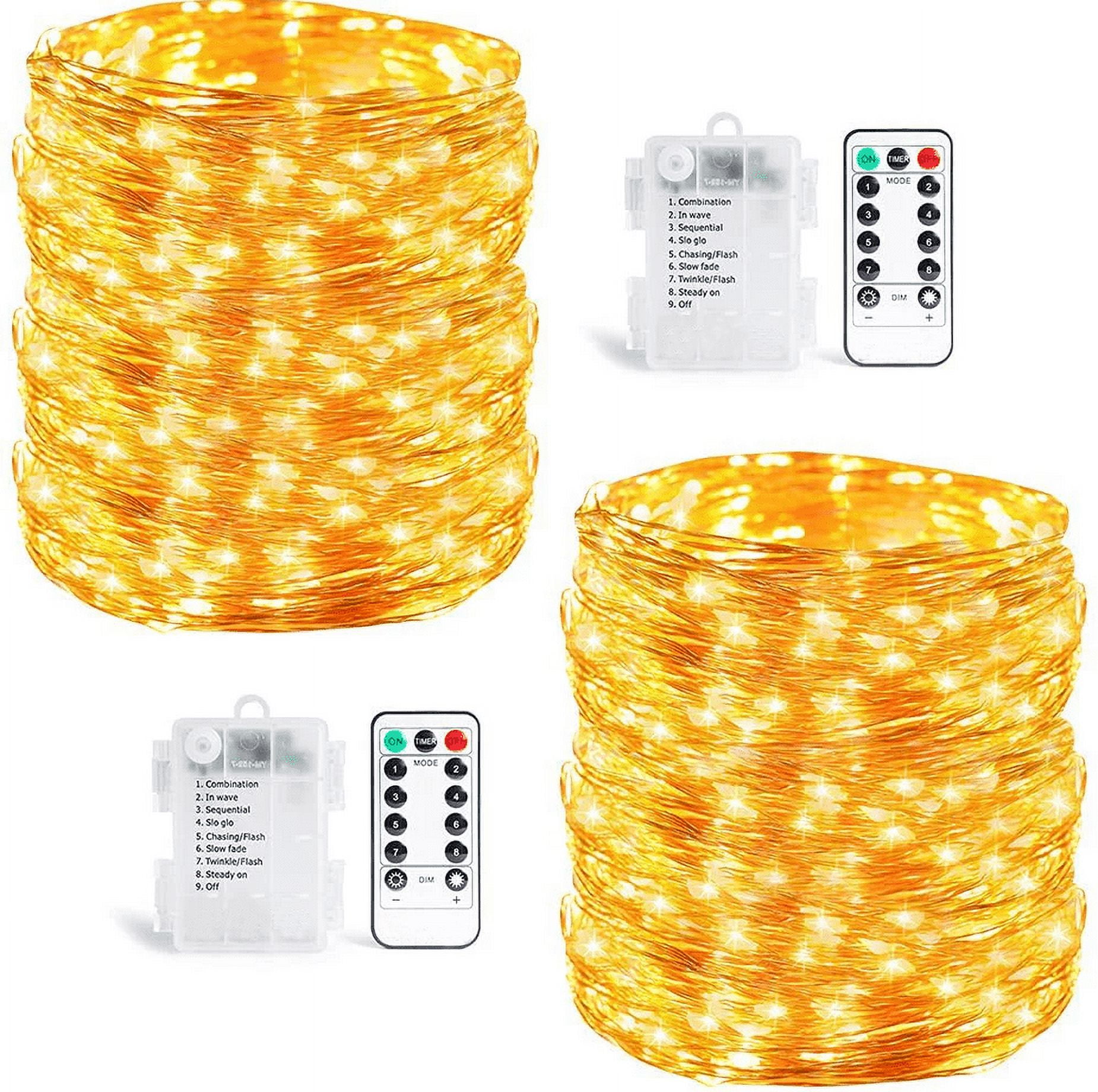 Viworld 2 Pack Battery Operated Christmas Fairy Lights, 16ft 50LEDs 8 Modes Remote Control ...