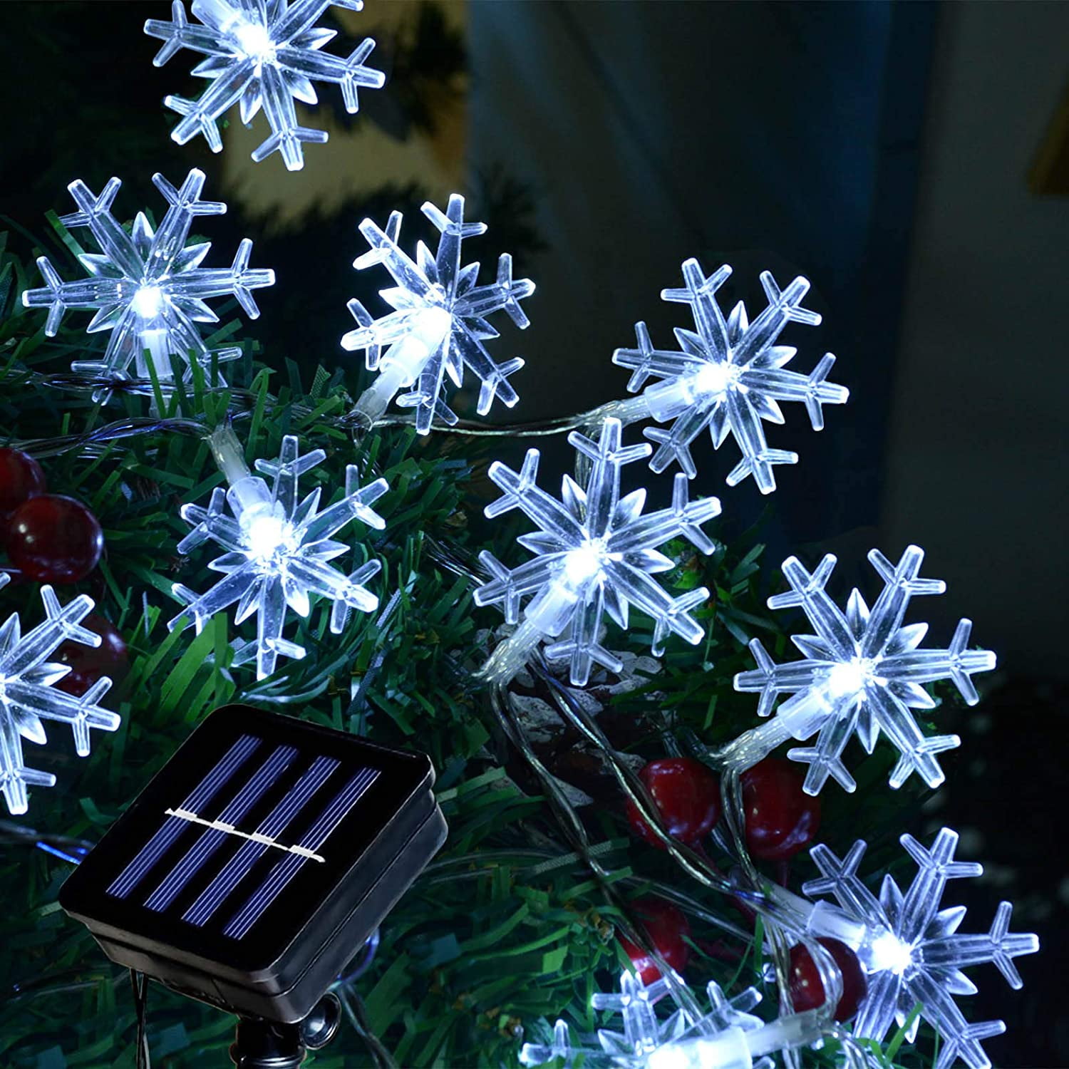 Viworld Solar Christmas Snowflake Lights, 50 LED, 23ft, Multi-Color ...