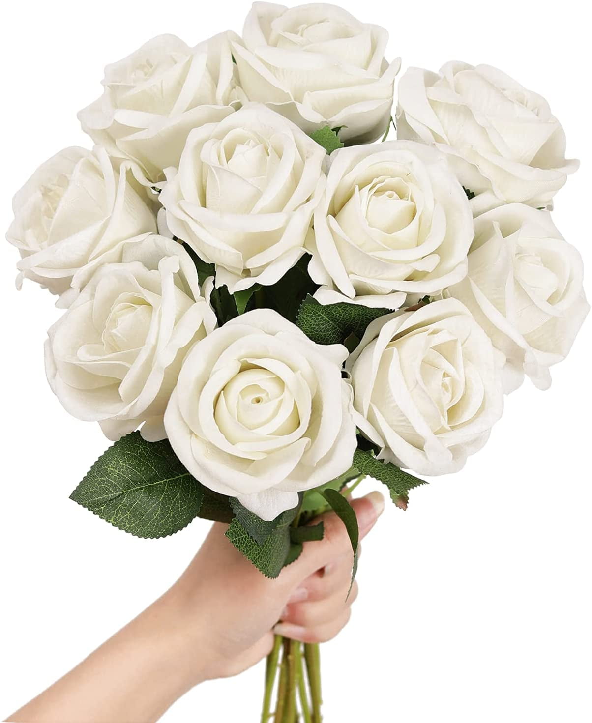 Viworld 24 Pcs Rose Artificial Flowers, Realistic Blossom White Fake ...