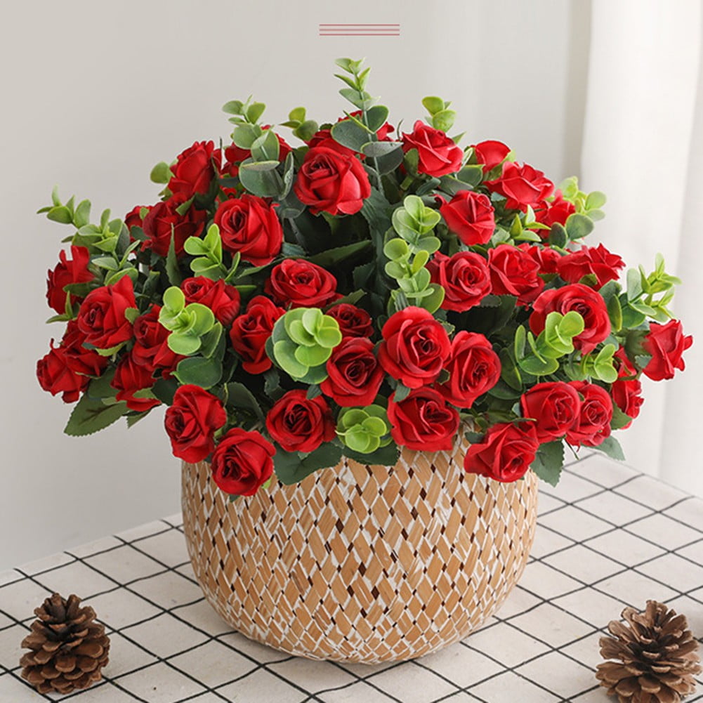 Viworld 2PACK Artificial Rose Bouquet 11 Heads Silk Cloth Fake Rose ...