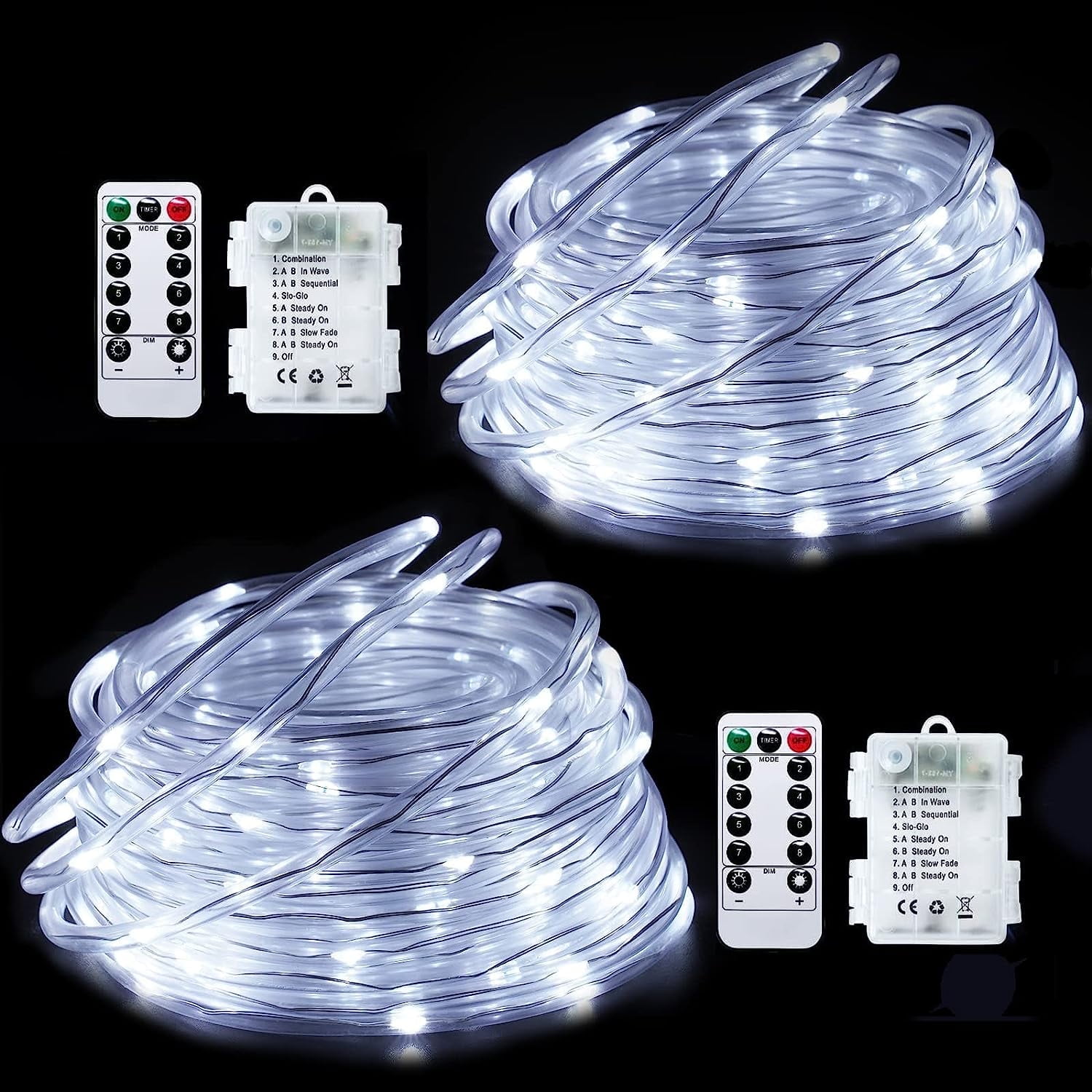 Viworld 2Pack Christmas LED Rope Lights Battery Operated 40ft 100 LED ...
