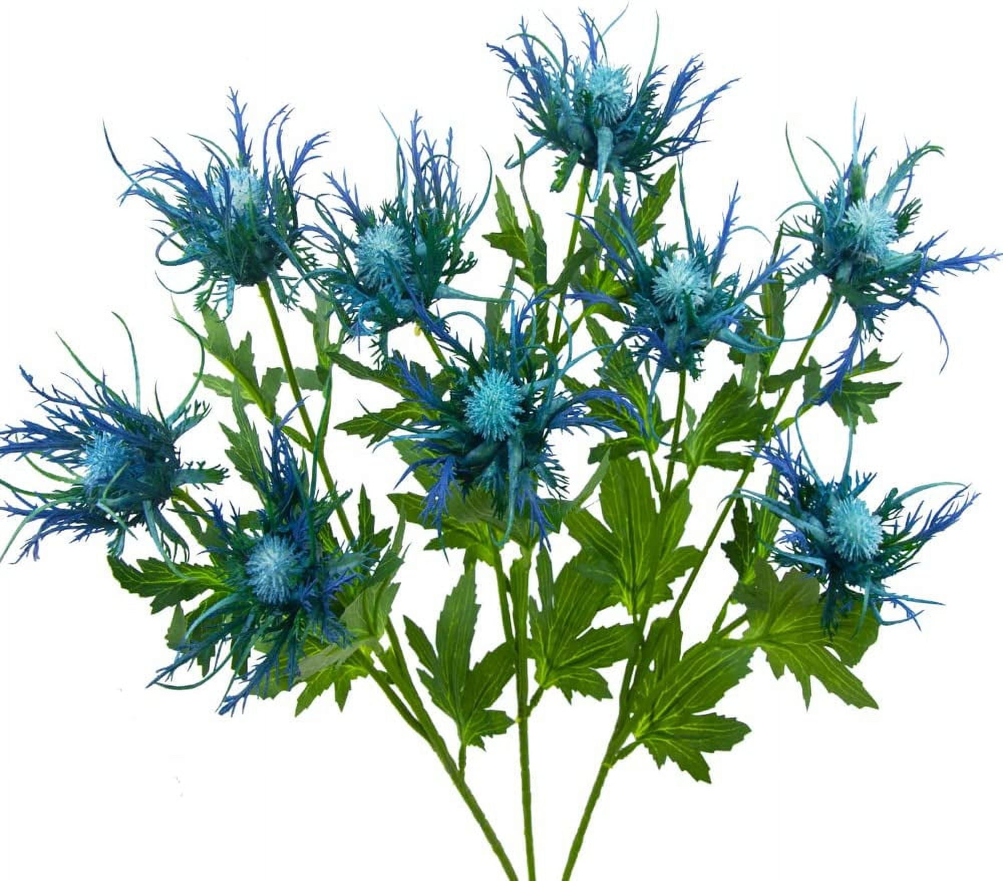 Viworld 3 Pcs Artificial Thistle Flower Stems Blue Thistle Artificial ...