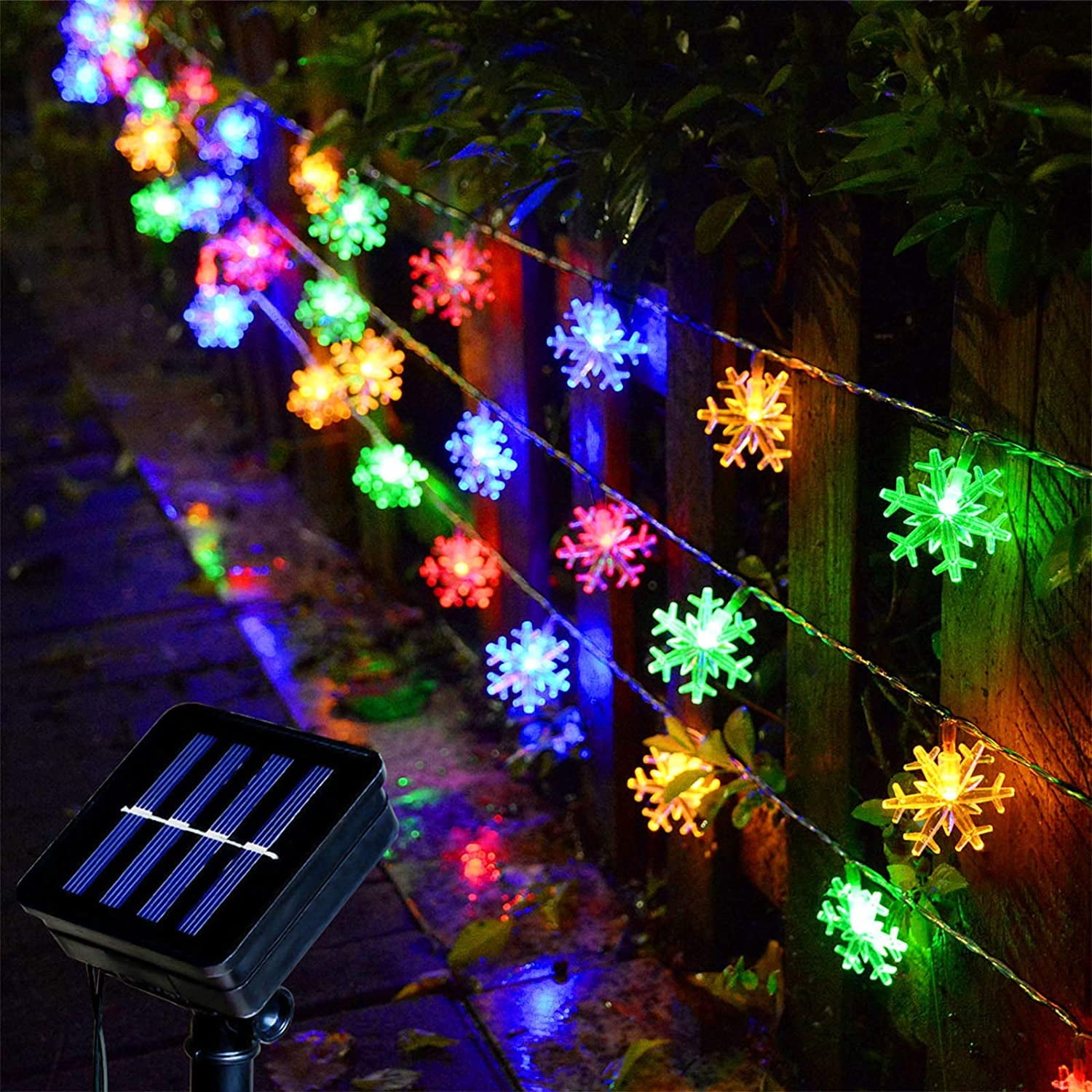 Viworld 40ft 100 LED Solar Snowflake String Lights, Outdoor Christmas ...