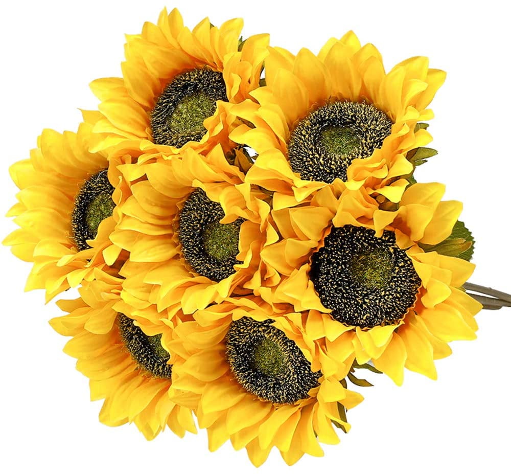 Viworld 6PCS Sunflowers Artificial Flowers 17" Long Stem Tall ...