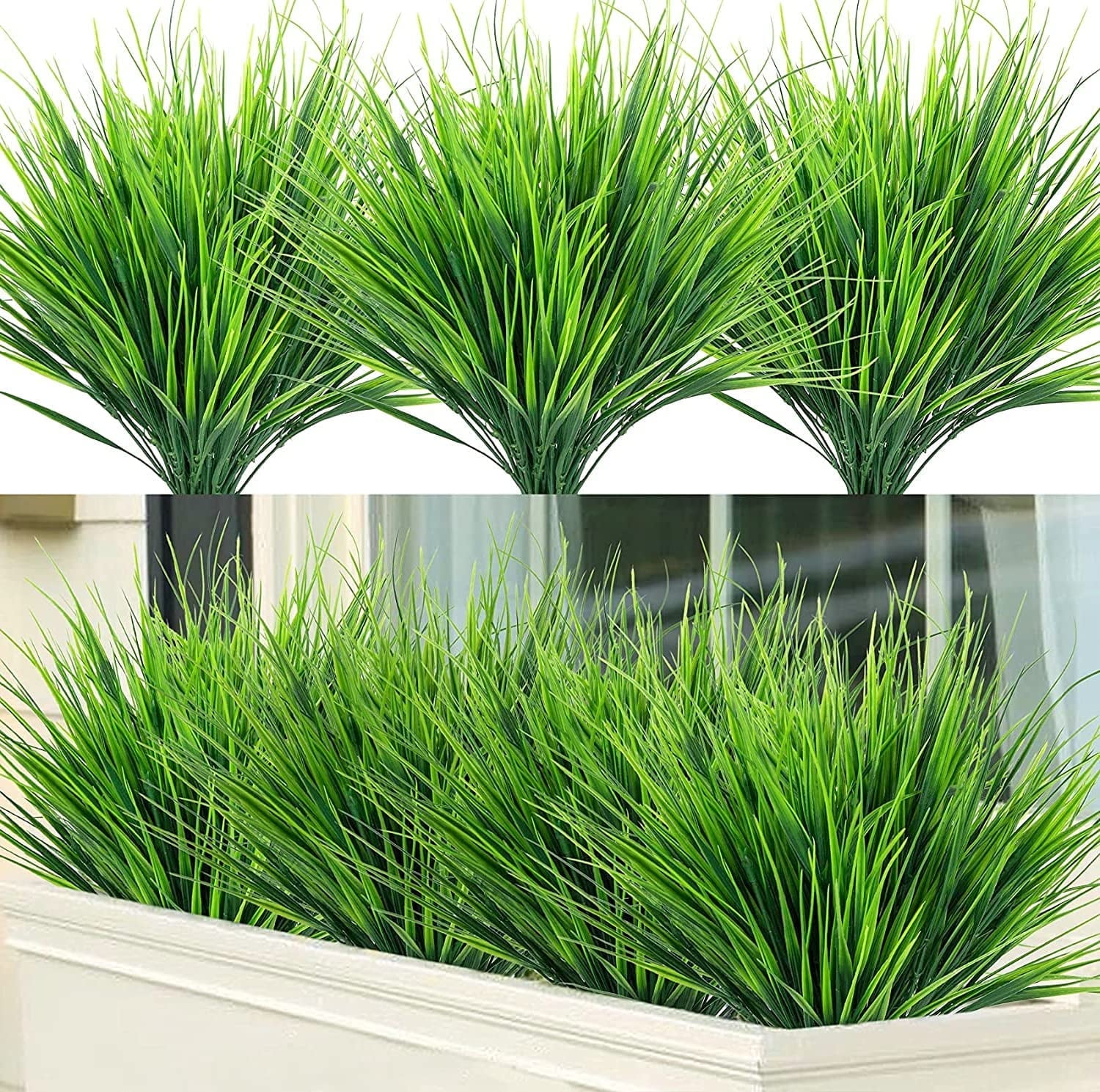 Viworld 8 Bundles Artificial Wheat Grass Fake Plants Outdoor, UV ...