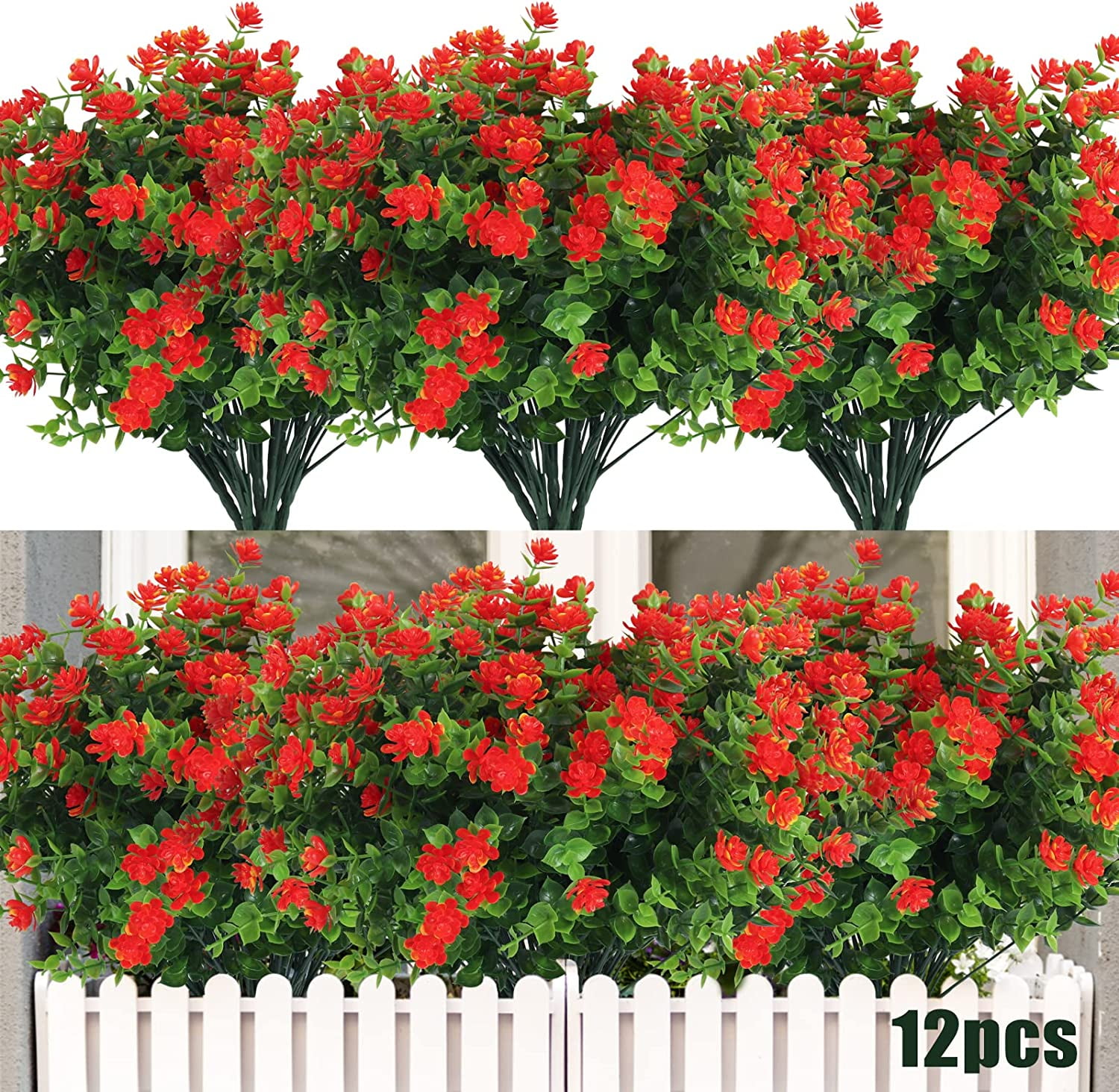 Viworld Artificial Flowers Outdoor Fake Flowers，12 Bundles Outside Face ...