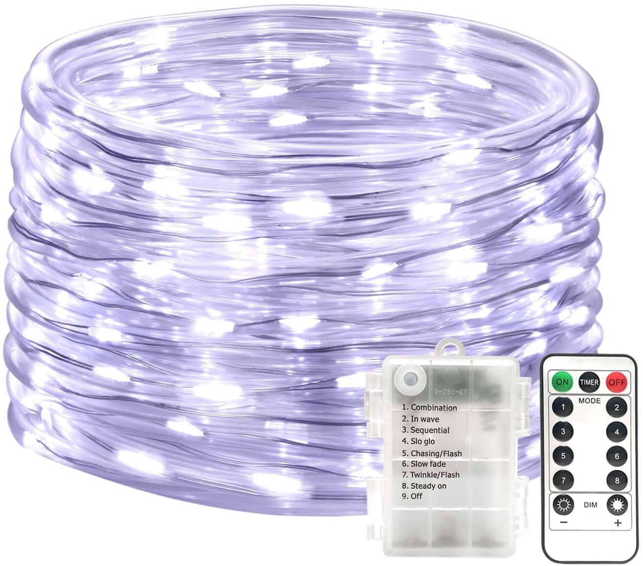 Viworld Outdoor String Lights 100LED 33Ft Battery Operated LED Rope ...