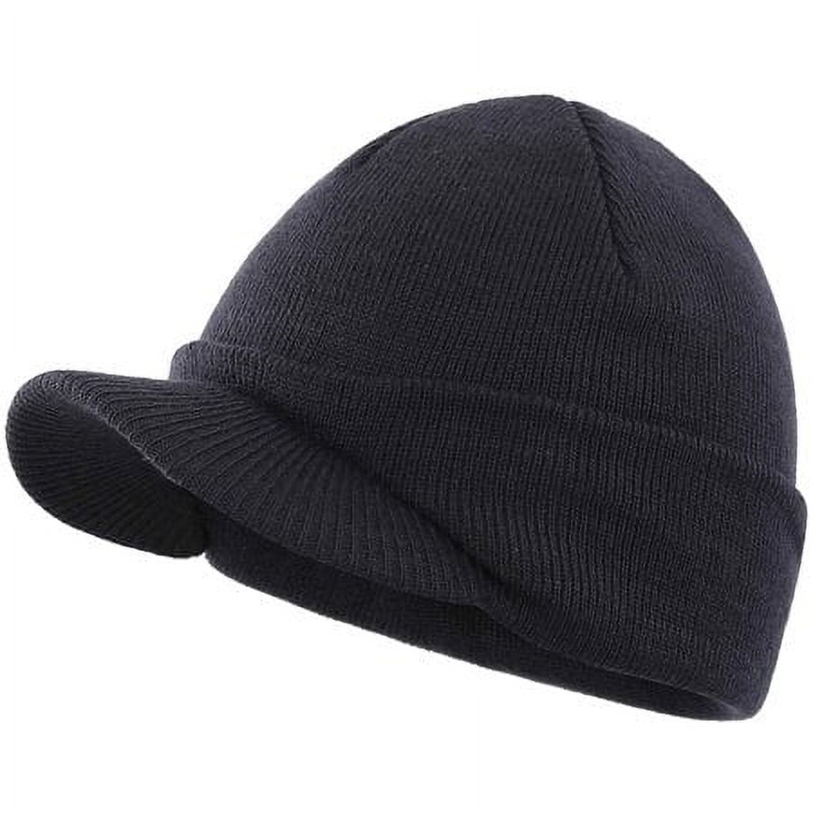 Viworld Winter Men's Knit Cap with Brim Beanie Hat Warm Thick Hat for ...