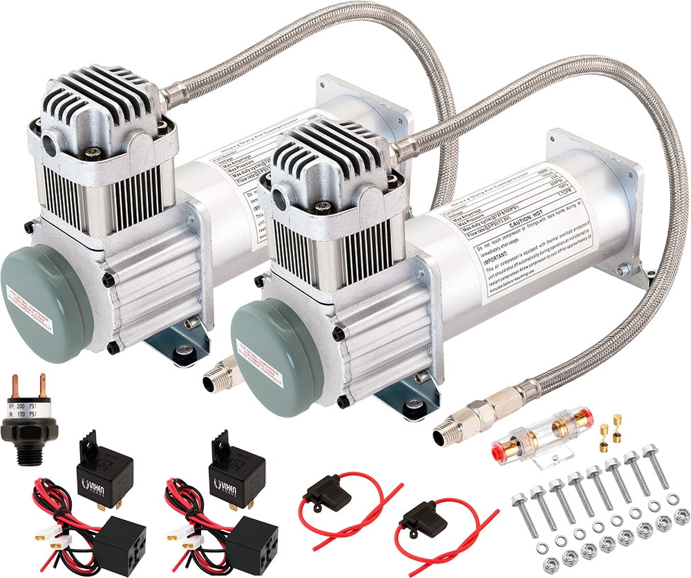 Vixen Horns Heavy Duty Dual Onboard Air Compressors 200 PSI. Universal ...