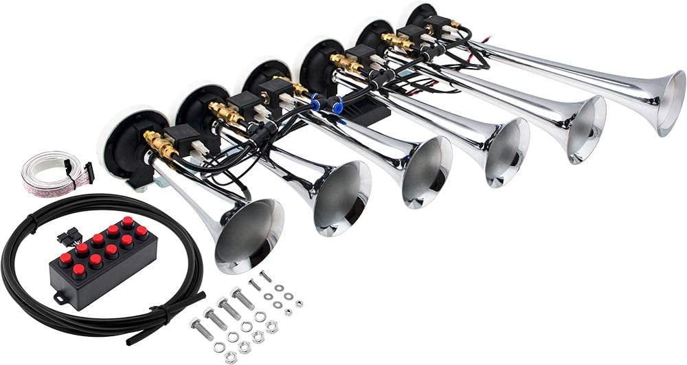 Vixen Horns LOUD 6/Six Trumpet Musical Air Horn with 10 Tunes Chrome ...