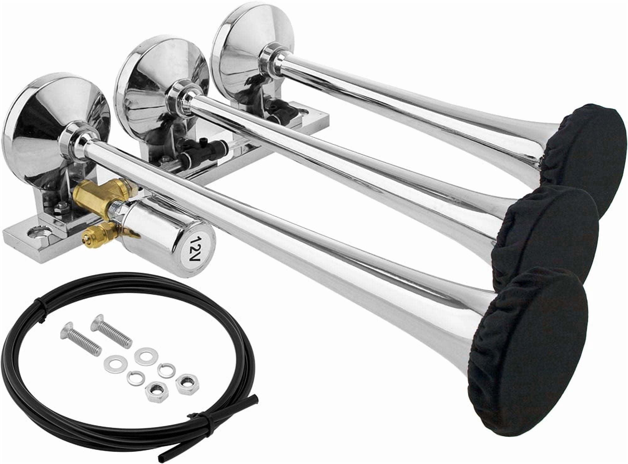 Vixen Horns Train Horn for Truck/Car. 3 Air Horn Chrome Plated Trumpets ...