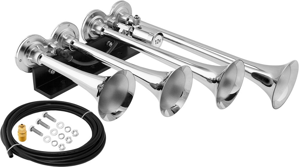 Vixen Horns Train Horn for Truck/Car. 4 Air Horn Chrome Plated Trumpets ...