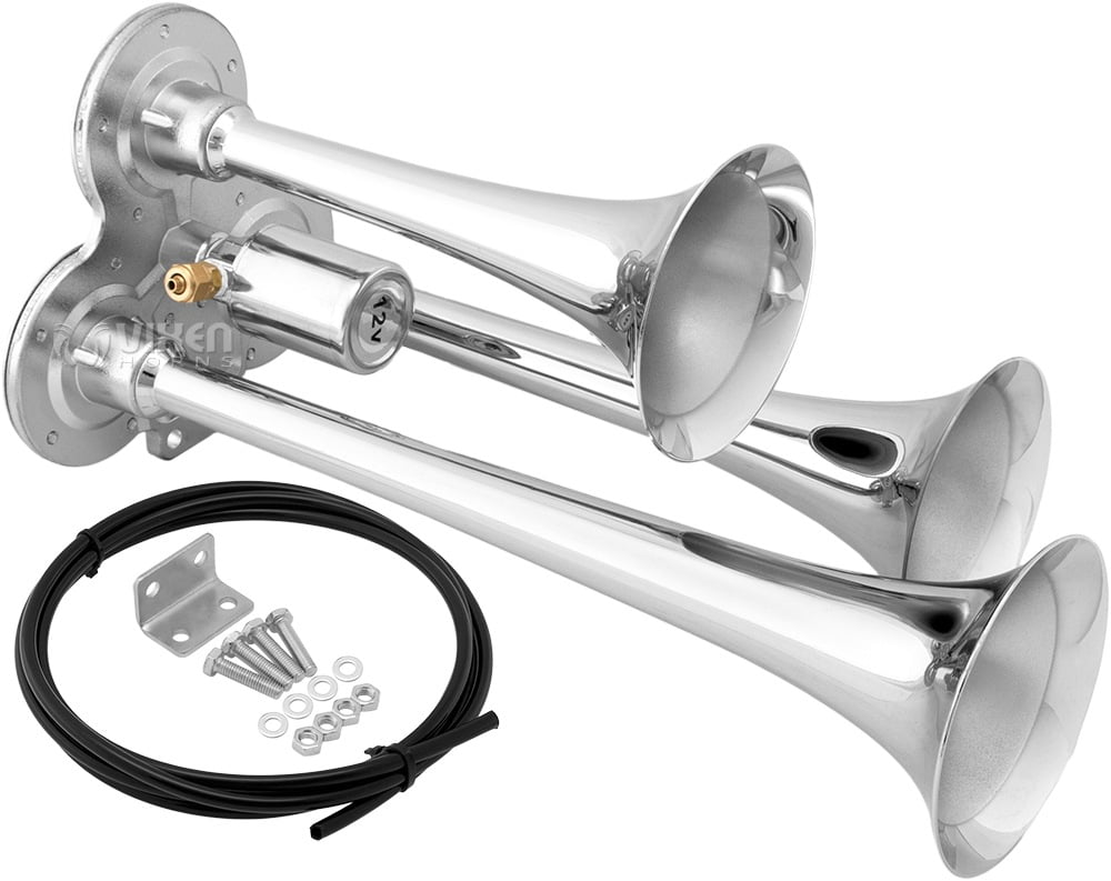 Vixen Horns Train Horn for Truck/Car. 3 Air Horn Chrome Plated Trumpets ...