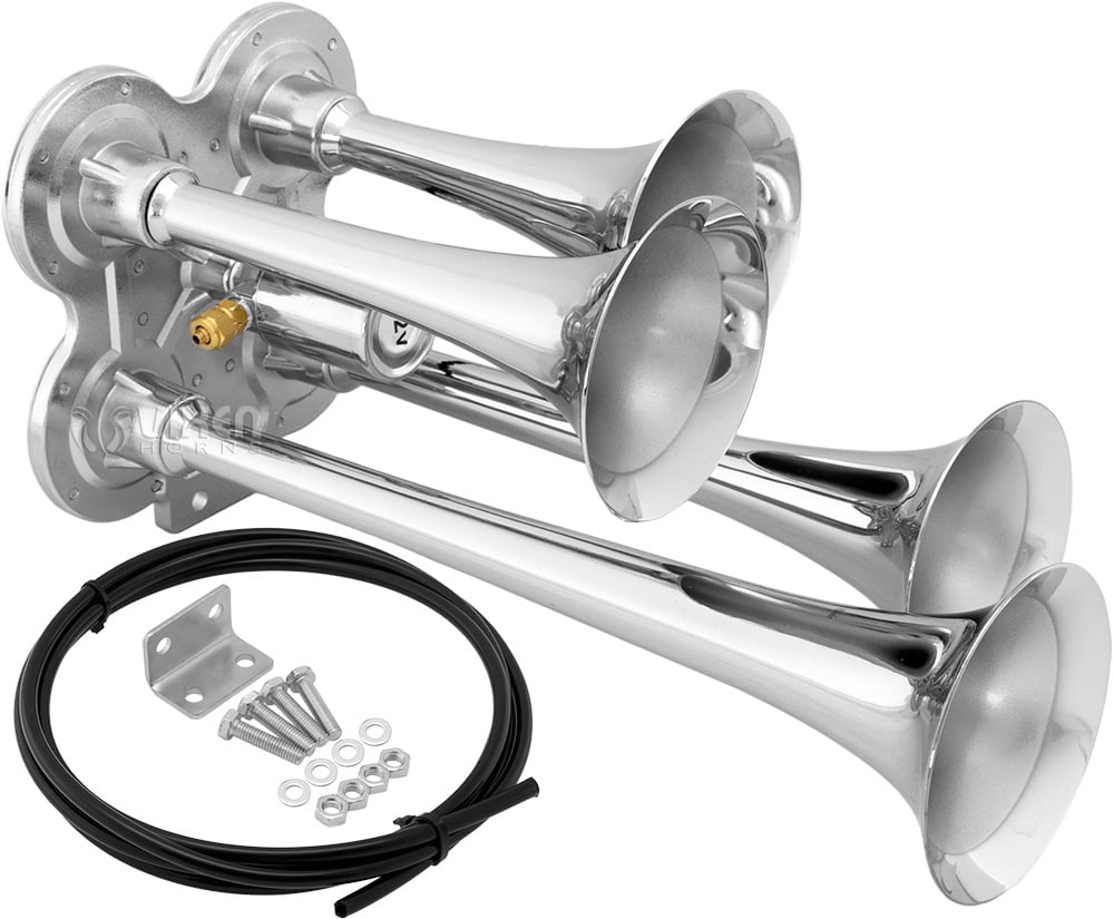 Vixen Horns Train Horn for Truck/Car. 4 Air Horn Chrome Plated Trumpets ...