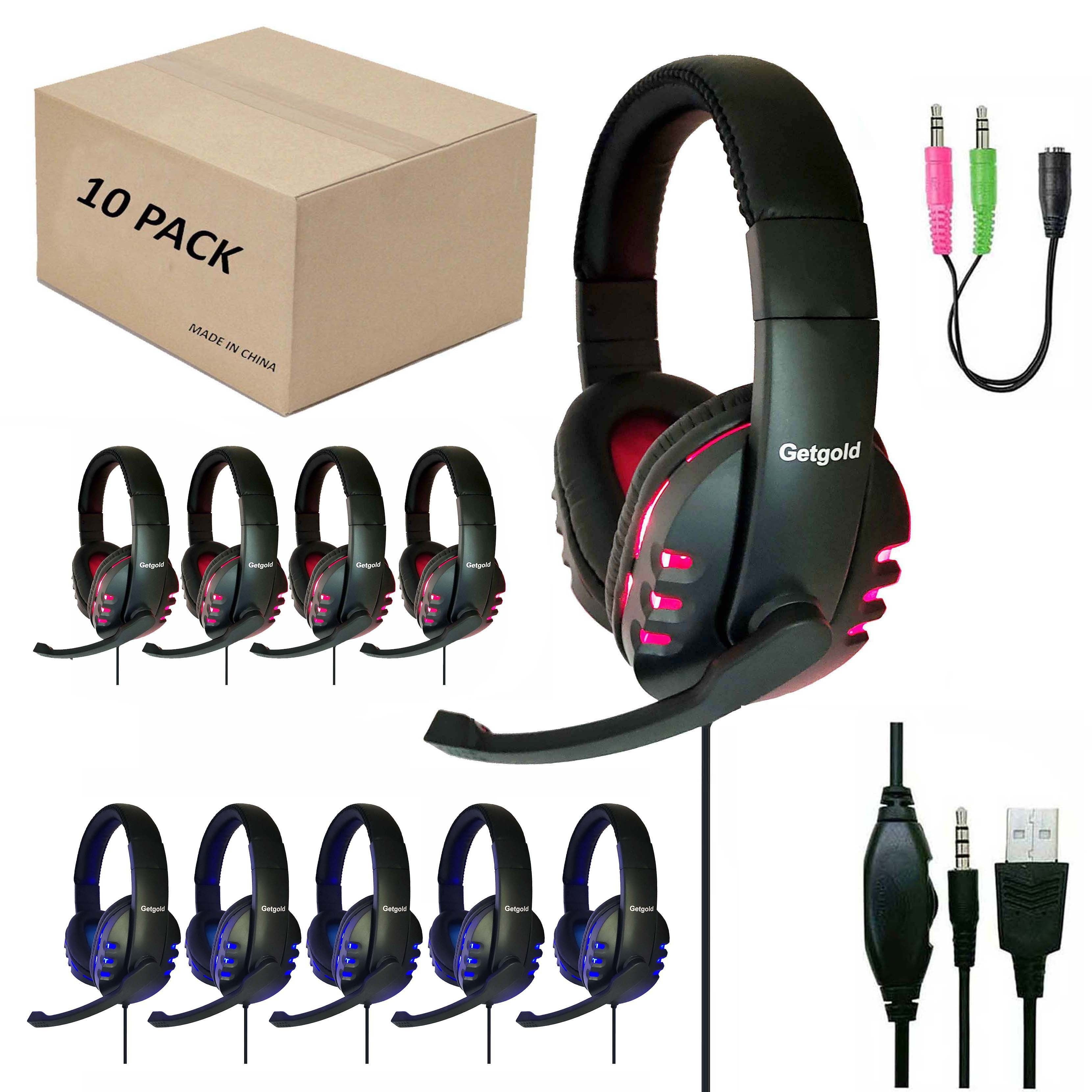 Vizlon Commerce Bulk 10-Pack Gaming Headphones – Blue/Red Luminous On ...