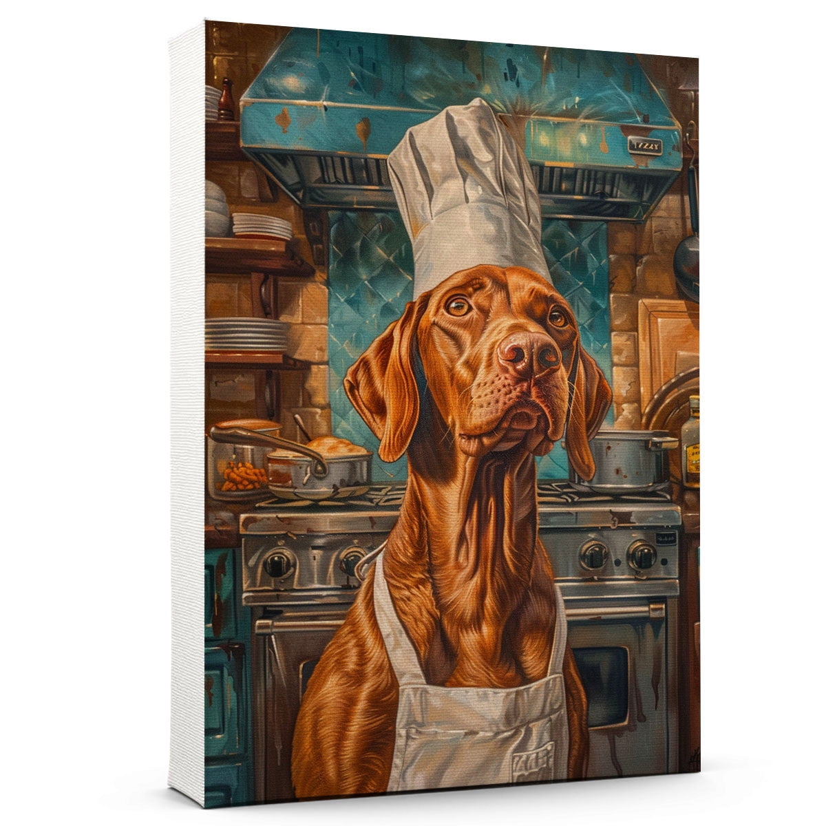 Vizsla Dog Chef Cooking Poster Wall Art, Kitchen Artwork Canvas For ...