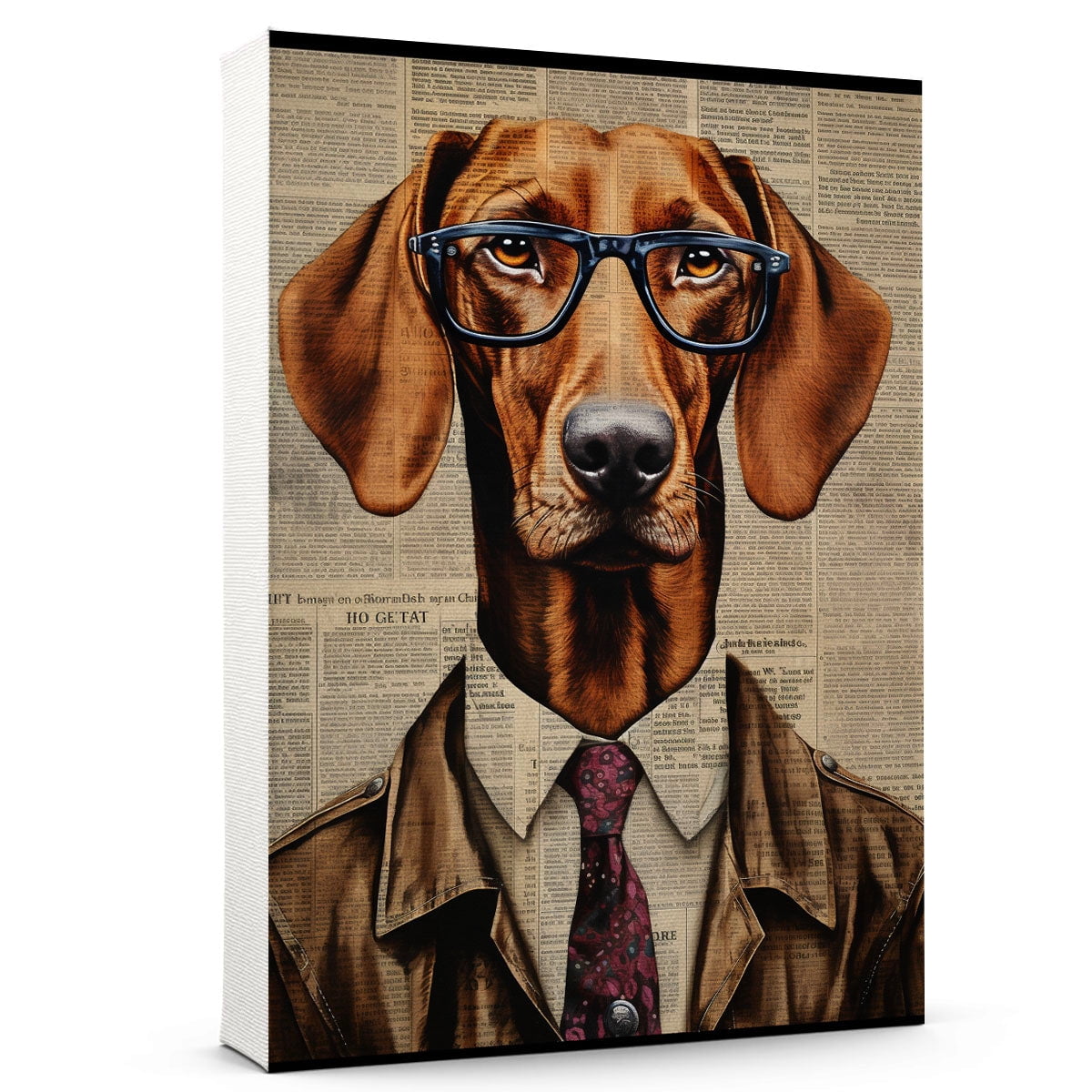 Vizsla Dog Read Newspapers Sitting Poster Prints on Canvas - Wall Decor ...