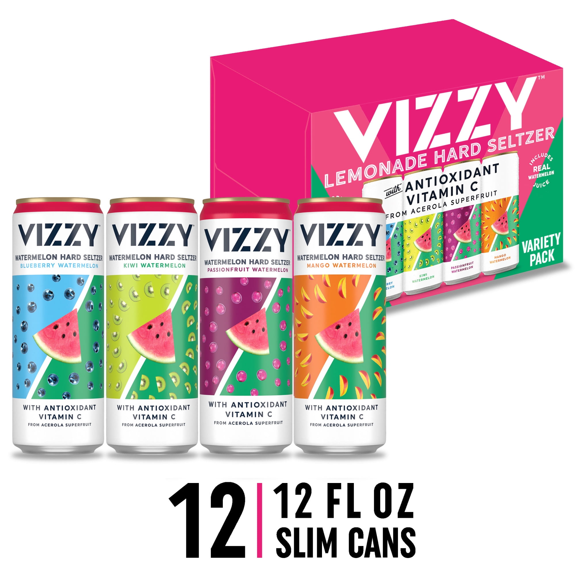 Vizzy Watermelon Hard Seltzer, Variety Pack, 12 Pack, 12 fl oz Aluminum ...