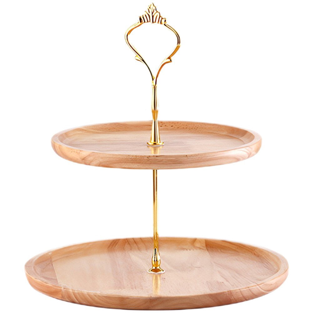 Vjnyvs 2 Tier Wooden Round Cake Stand Fruit Tray Stand Rustic Cupcake ...