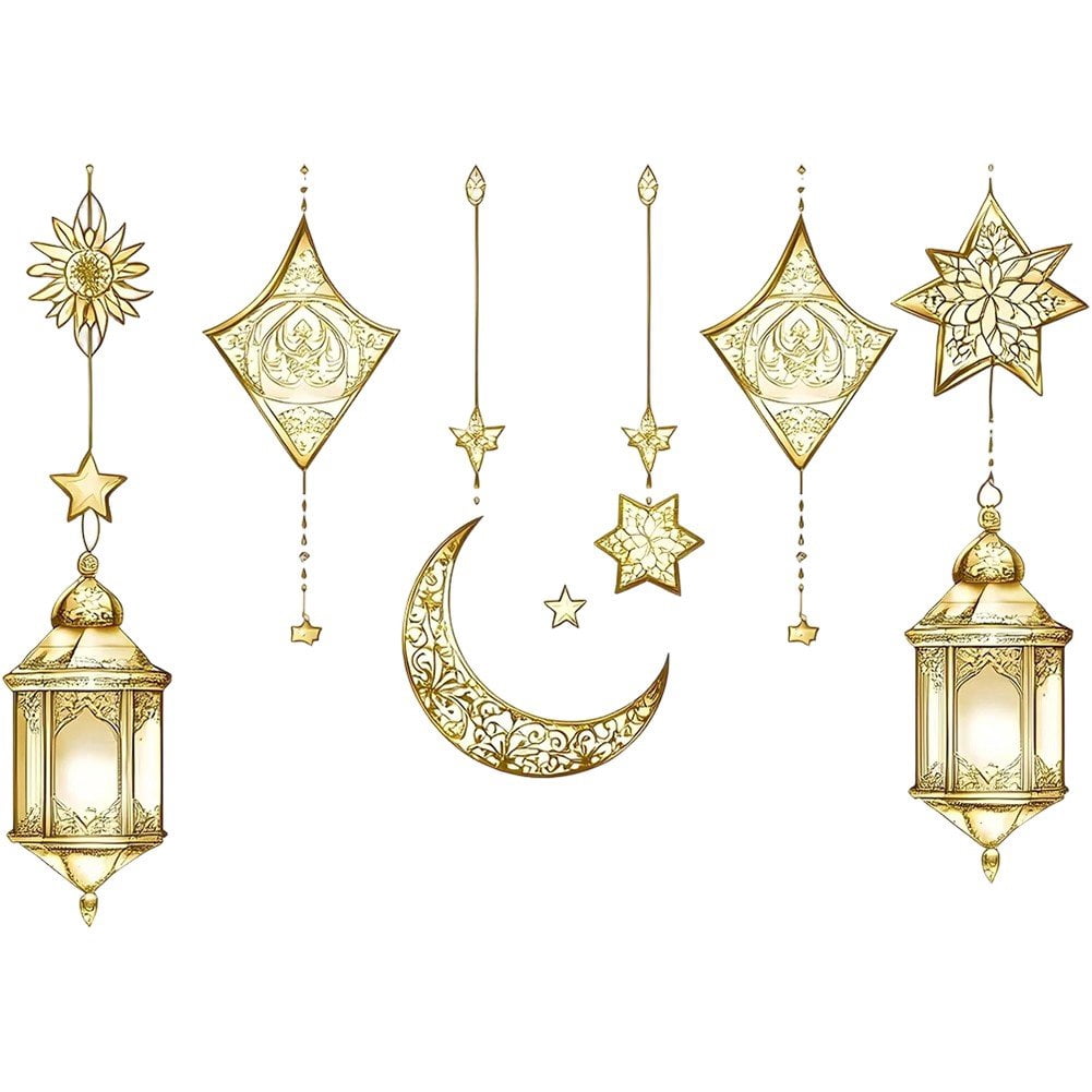 Vjnyvs Eid Mubarak Wall Stickers Star Moon Lantern Ramadan Decals Wall ...