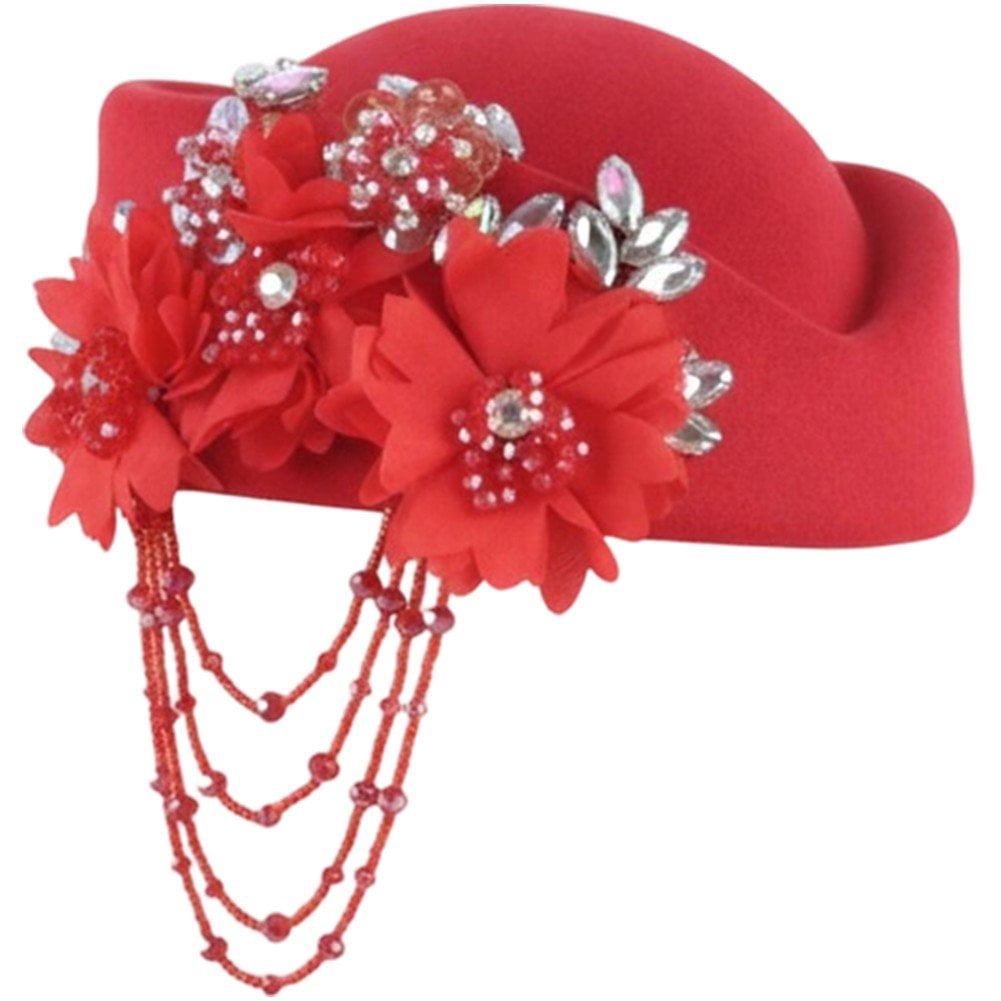 Vjnyvs Rhinestone Felt Beret Vintage Pillbox Hat Women Fascinator Hat ...