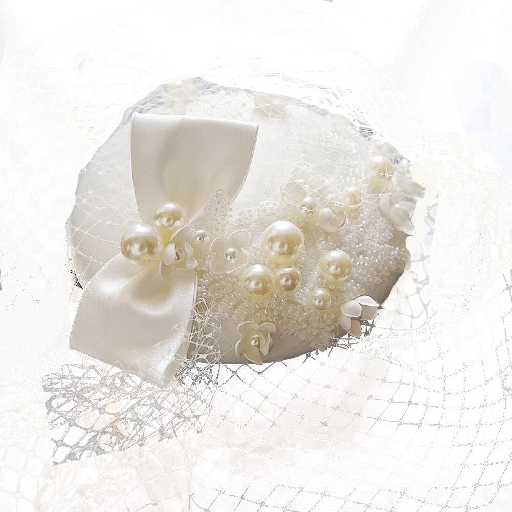Vjnyvs Women Elegant Fascinator Hat Pearl Bridal Chic Beret Headpiece ...