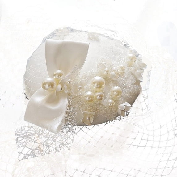 Vjnyvs Women Elegant Fascinator Hat Pearl Bridal Chic Beret Headpiece ...