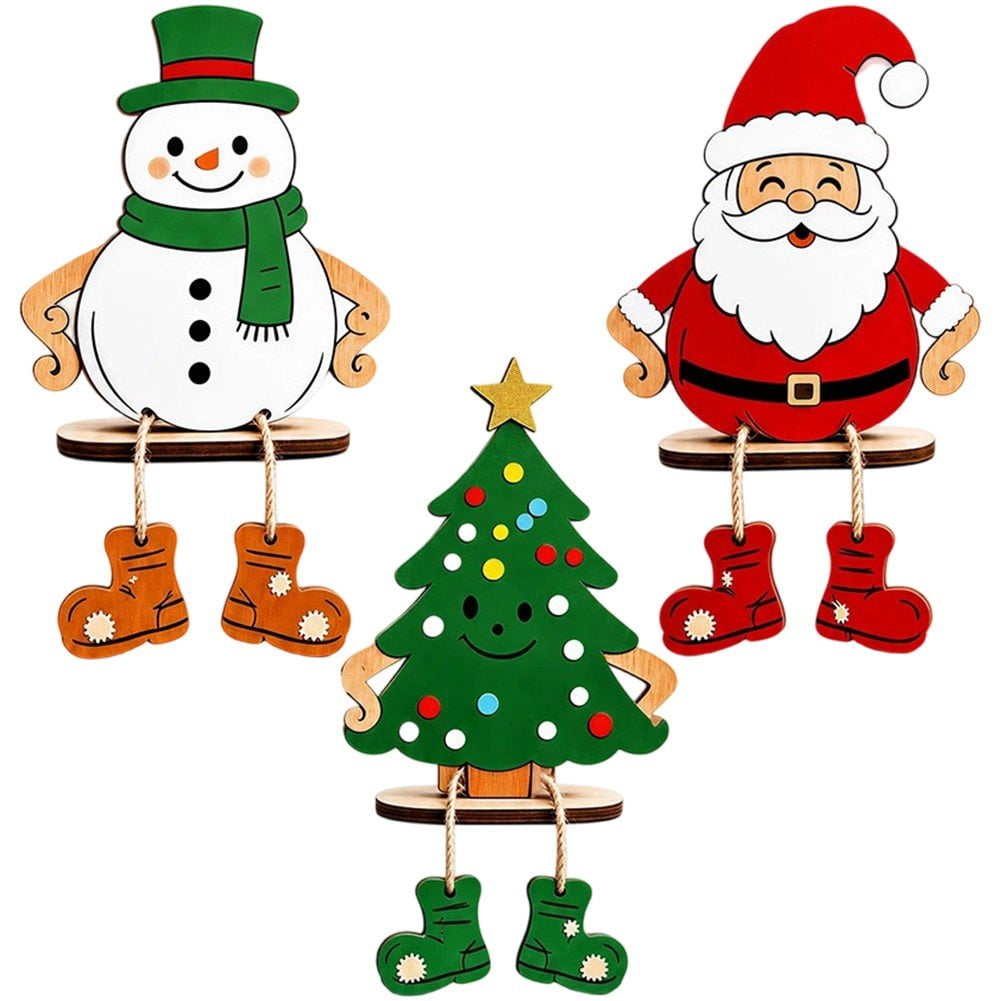 Vjnyvs Wooden Santa Snowman Tree Sitter Figurines 3-Pack Christmas ...
