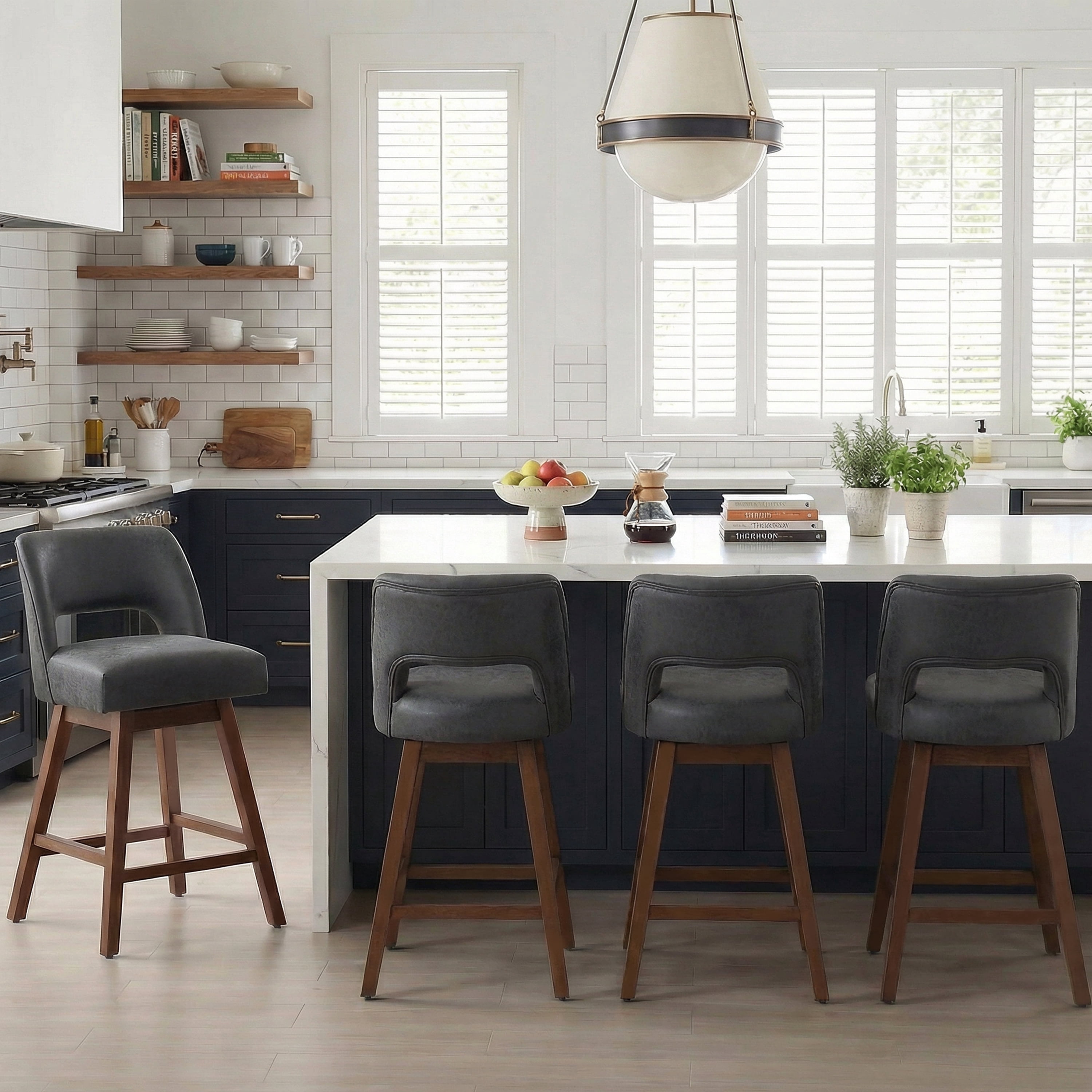 Vknow Furniture Distressed Faux Leather Swivel Bar Stools Set of 4 ...