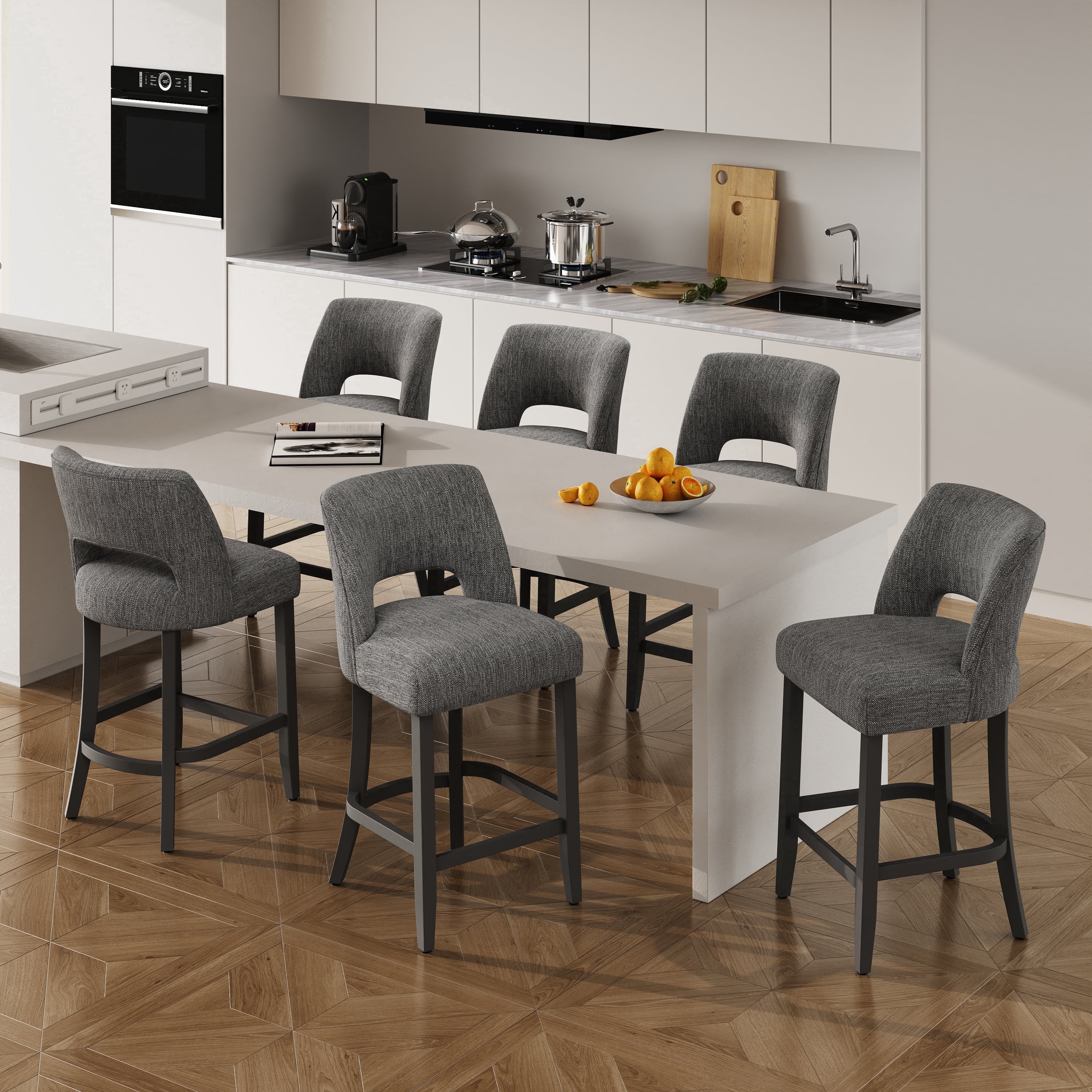 Vknow Furniture Mid-Century Counter Height Bar Stools Set of 6 with ...