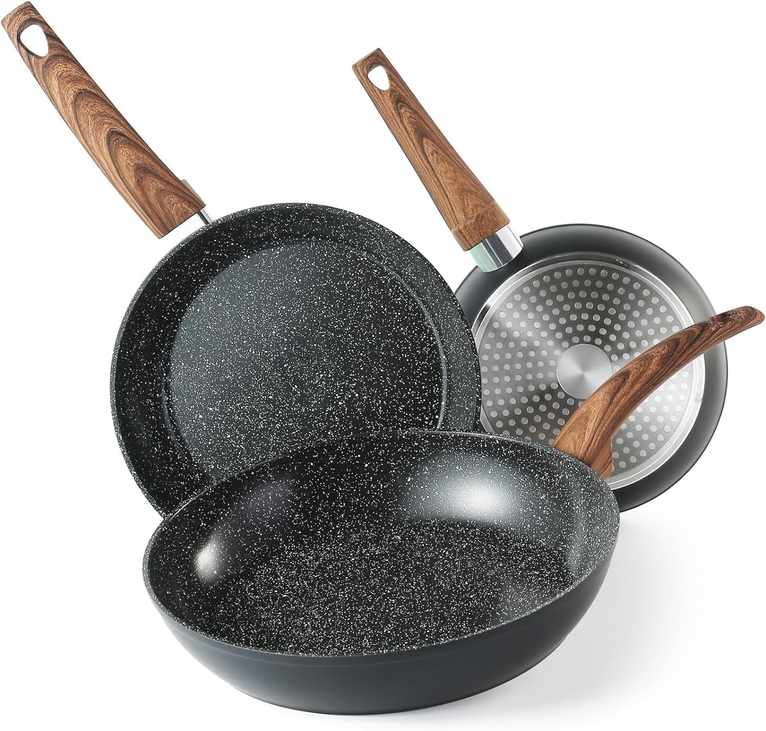 vkoocy Ceramic Frying Pan Set, Non Stick, 8-inch, 9.5-inch, 11-inch ...