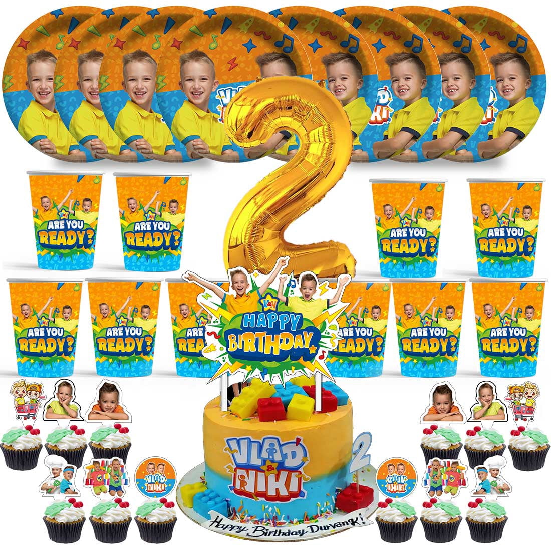 Vlad and Niki Birthday 2nd Cups Party Supplies Plates Fans Decorations ...