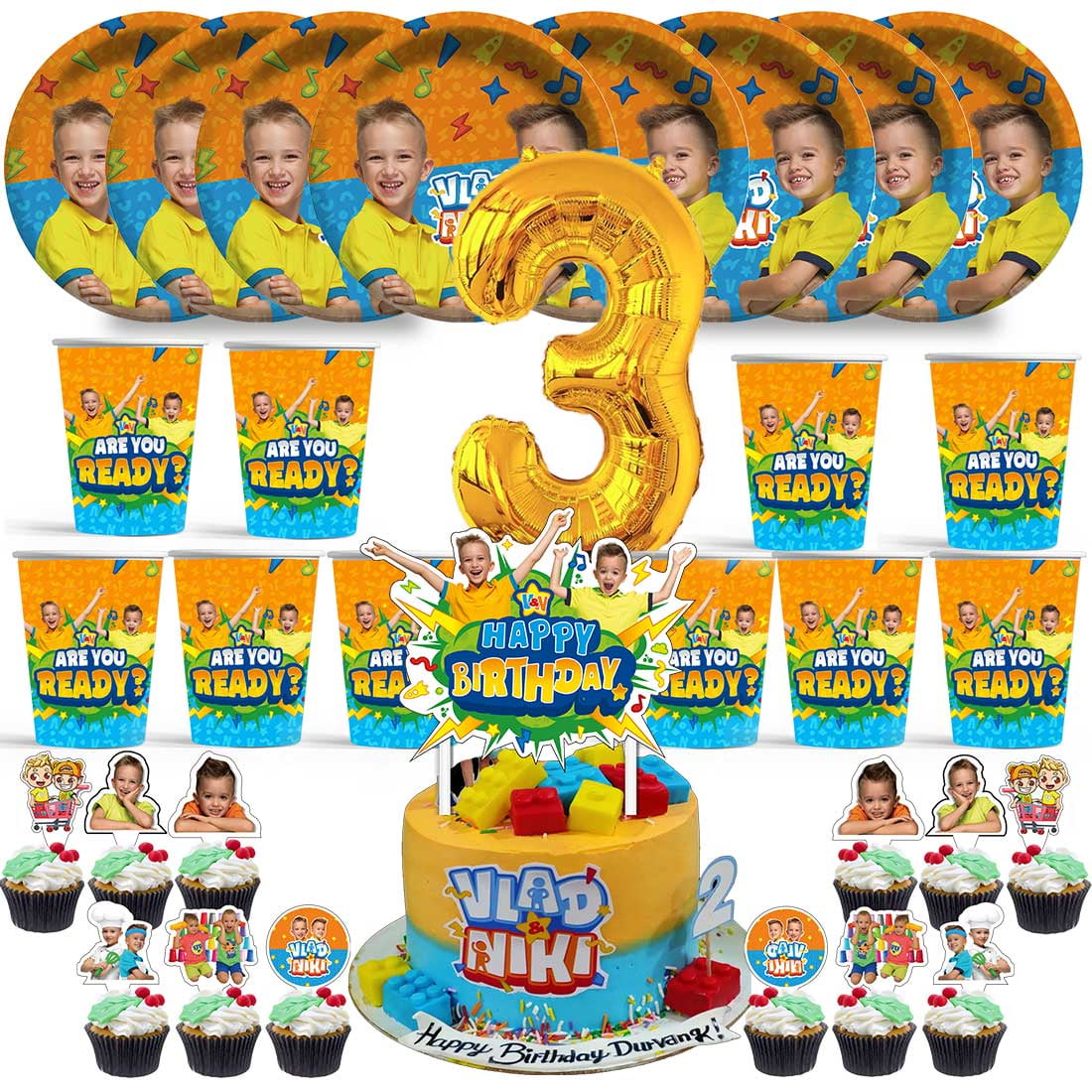 Vlad and Niki Birthday 3rd Cups Party Supplies Plates Fans Decorations ...