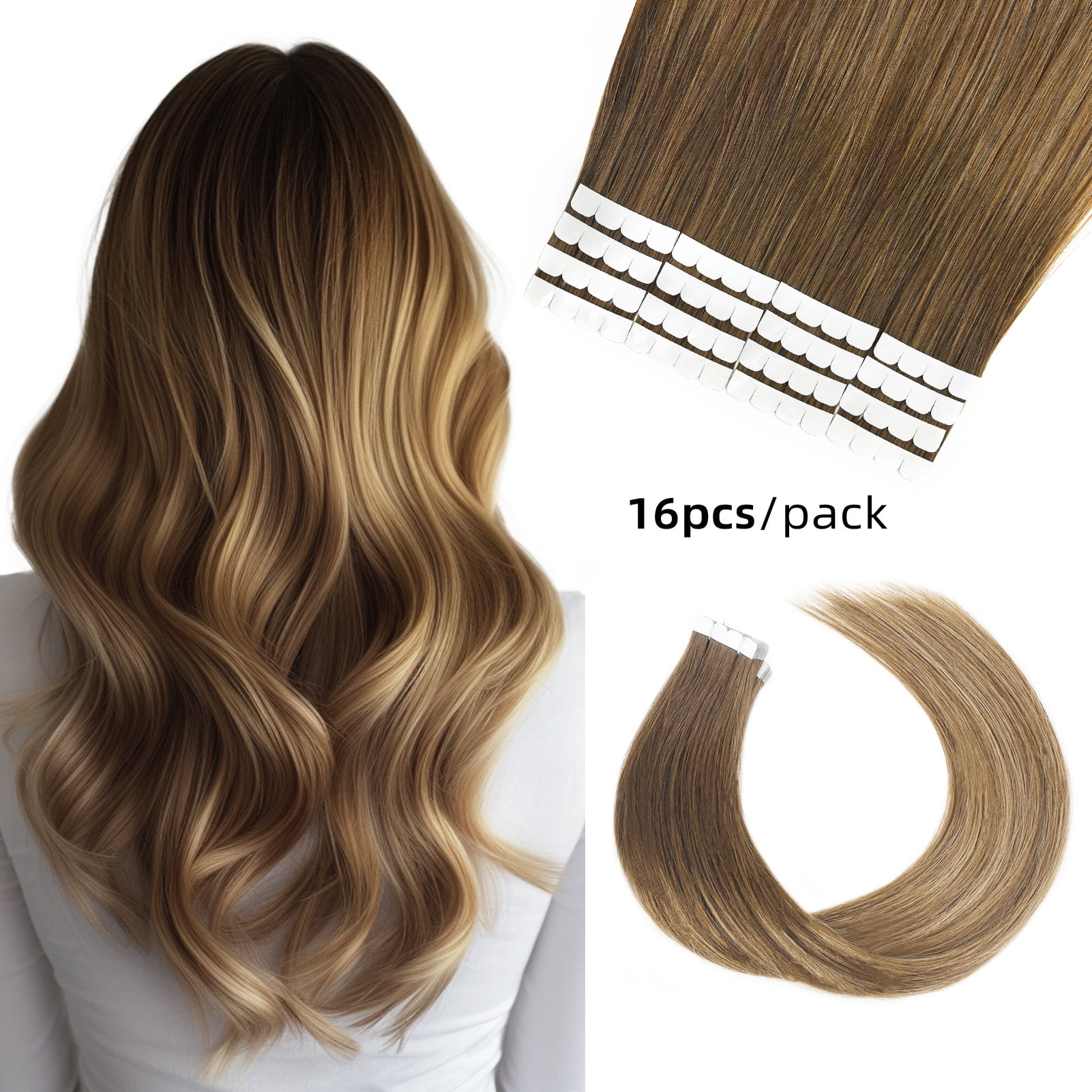 Vlasy Mini Tape in Hair Extensions Human 16inches Hair Straight 100% ...
