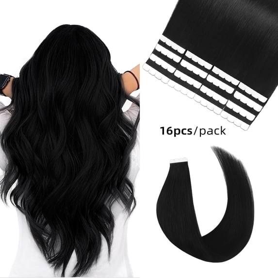 Vlasy Mini Tape In Hair Extensions Black 12inch Human Hair Invisible ...