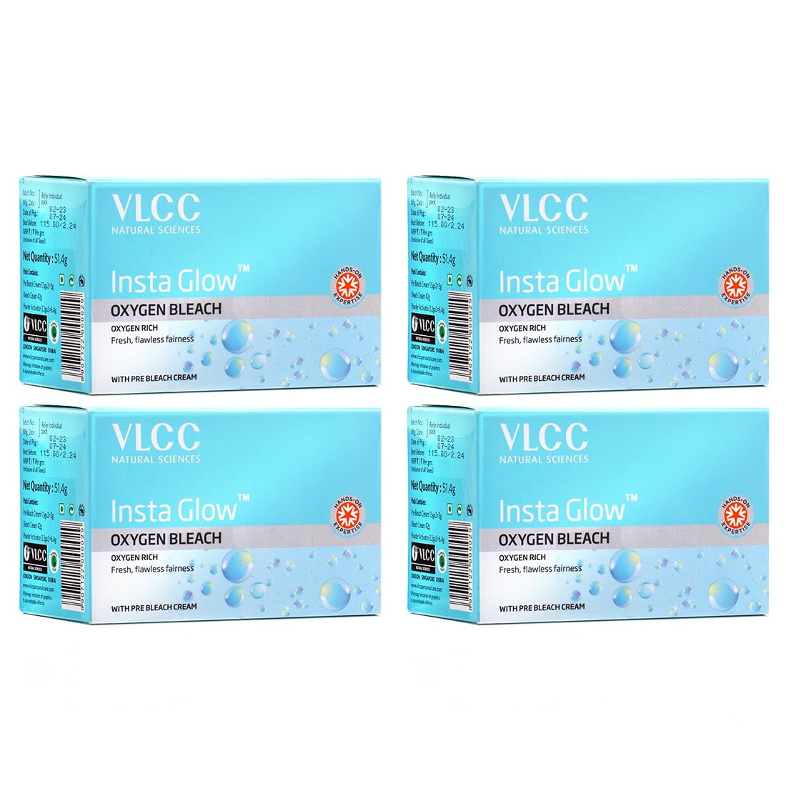 Vlcc Insta Glow Oxygen Bleach - 51G X 4 (Pack Of 4) | Fresh Flawless ...